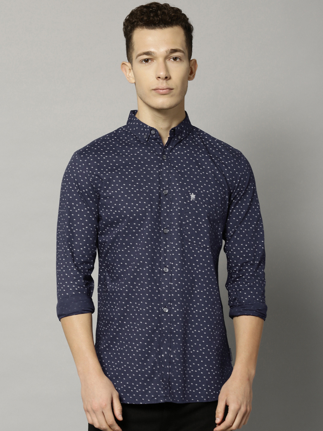 Buy French Connection Men Navy Blue Slim Fit Printed Casual Shirt ...