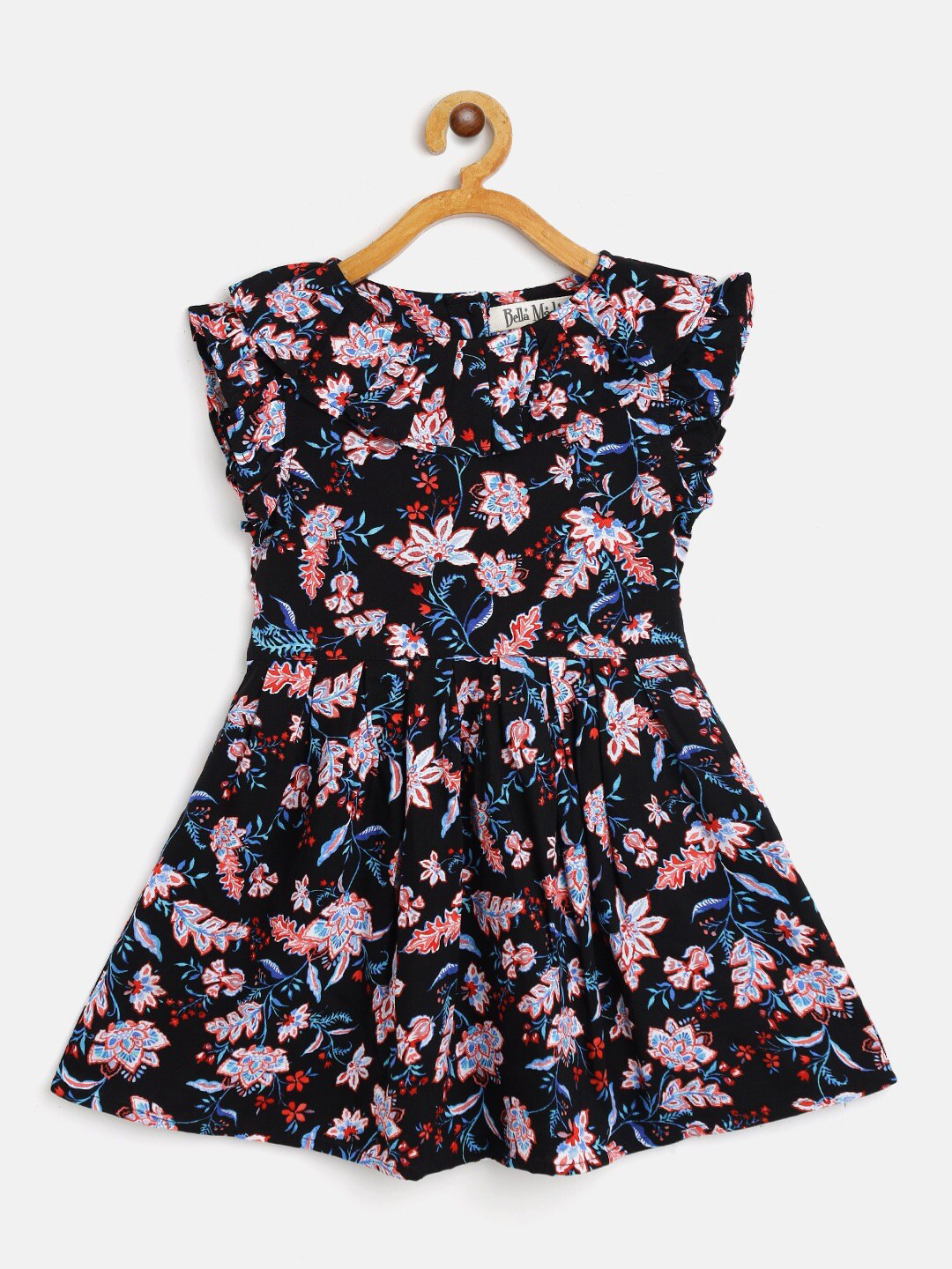 Buy Bella Moda Girls Black Floral Pure Cotton Dress - Dresses for Girls ...