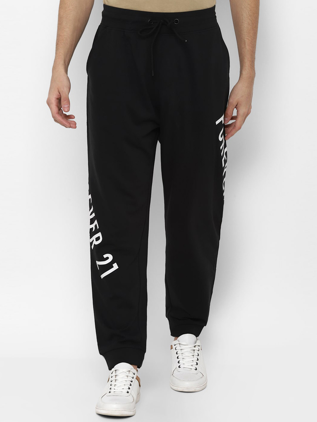 Buy FOREVER 21 Men Black Printed Joggers Trousers - Trousers for Men ...