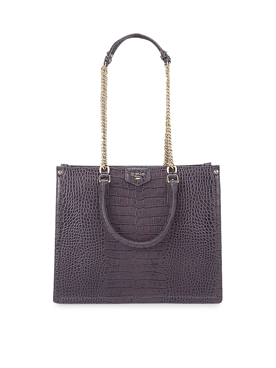 Buy Da Milano Women Grey Textured Leather Structured Shoulder Bag ...