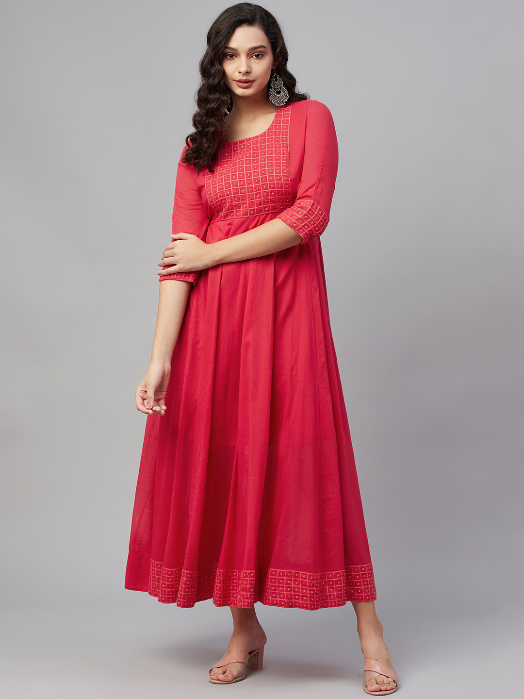 Buy AMIRAS INDIAN ETHNIC WEAR Red Ethnic Motifs Embroidered Ethnic Maxi ...