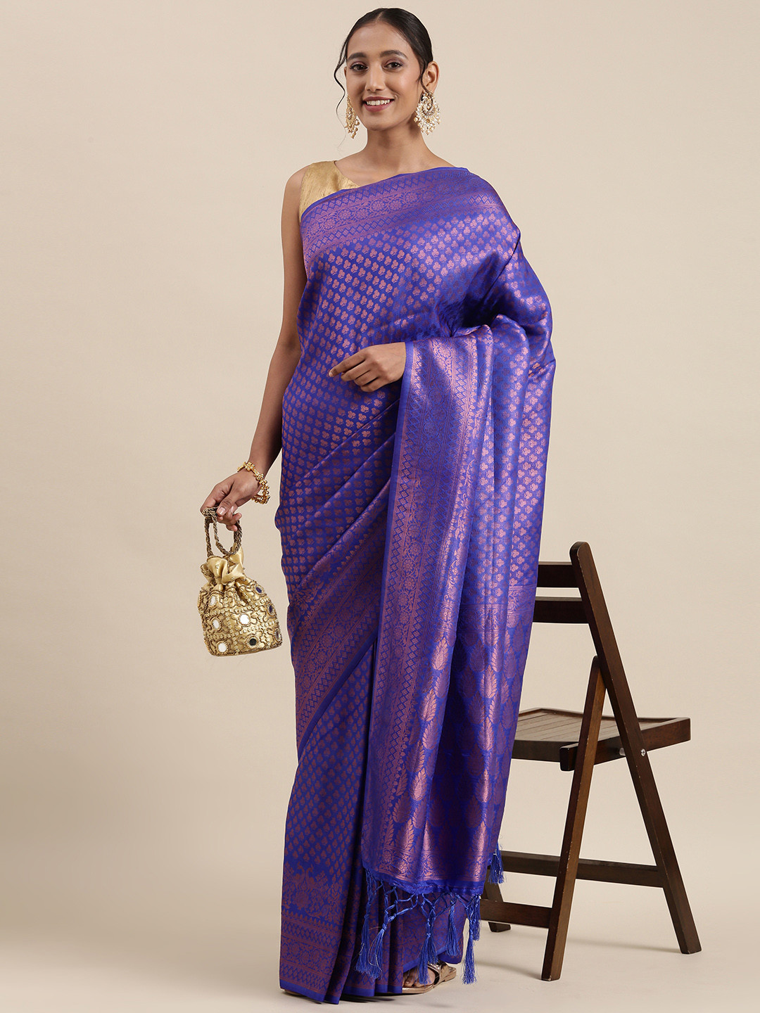 Buy Pothys Blue Ethnic Motifs Art Silk Banarasi Saree - Sarees for ...