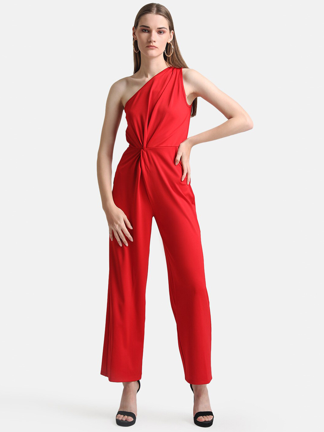 Buy Kazo Red Knot Detail At Waist One Shoulder Jumpsuit - Jumpsuit for ...