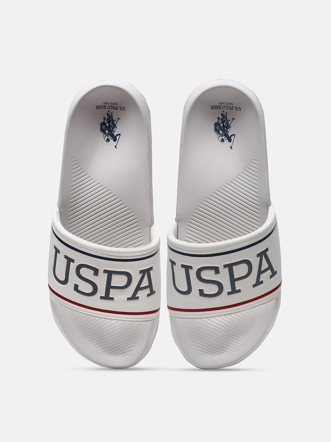 Buy U S Polo Assn Men White & Black Printed Sliders - Flip Flops for ...