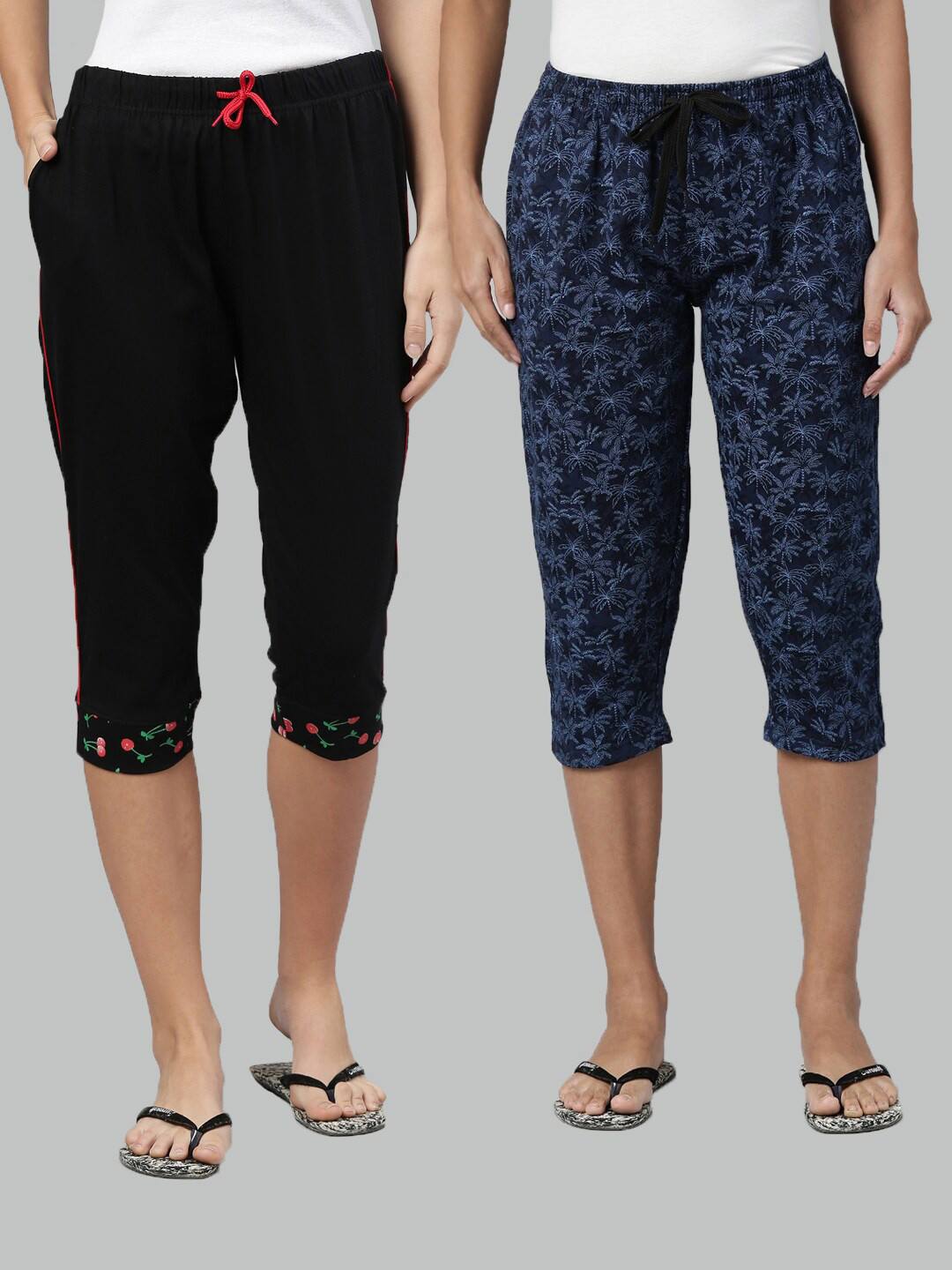 Buy Kryptic Women Black & Navy Blue Pack Of 2 Printed Pure Cotton ...