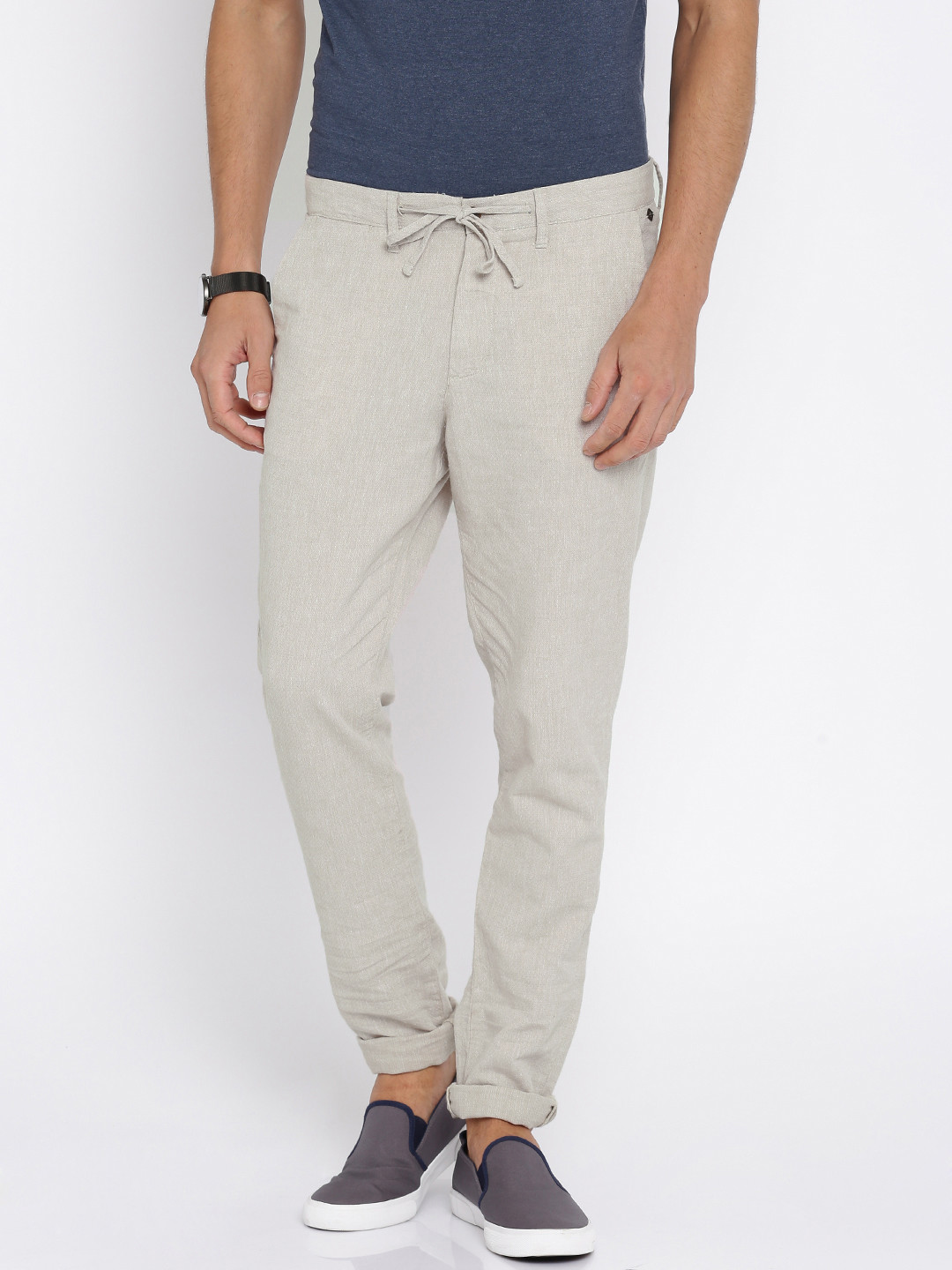 Buy Jack & Jones Men Grey Marco Slim Fit Self Design Linen Regular ...