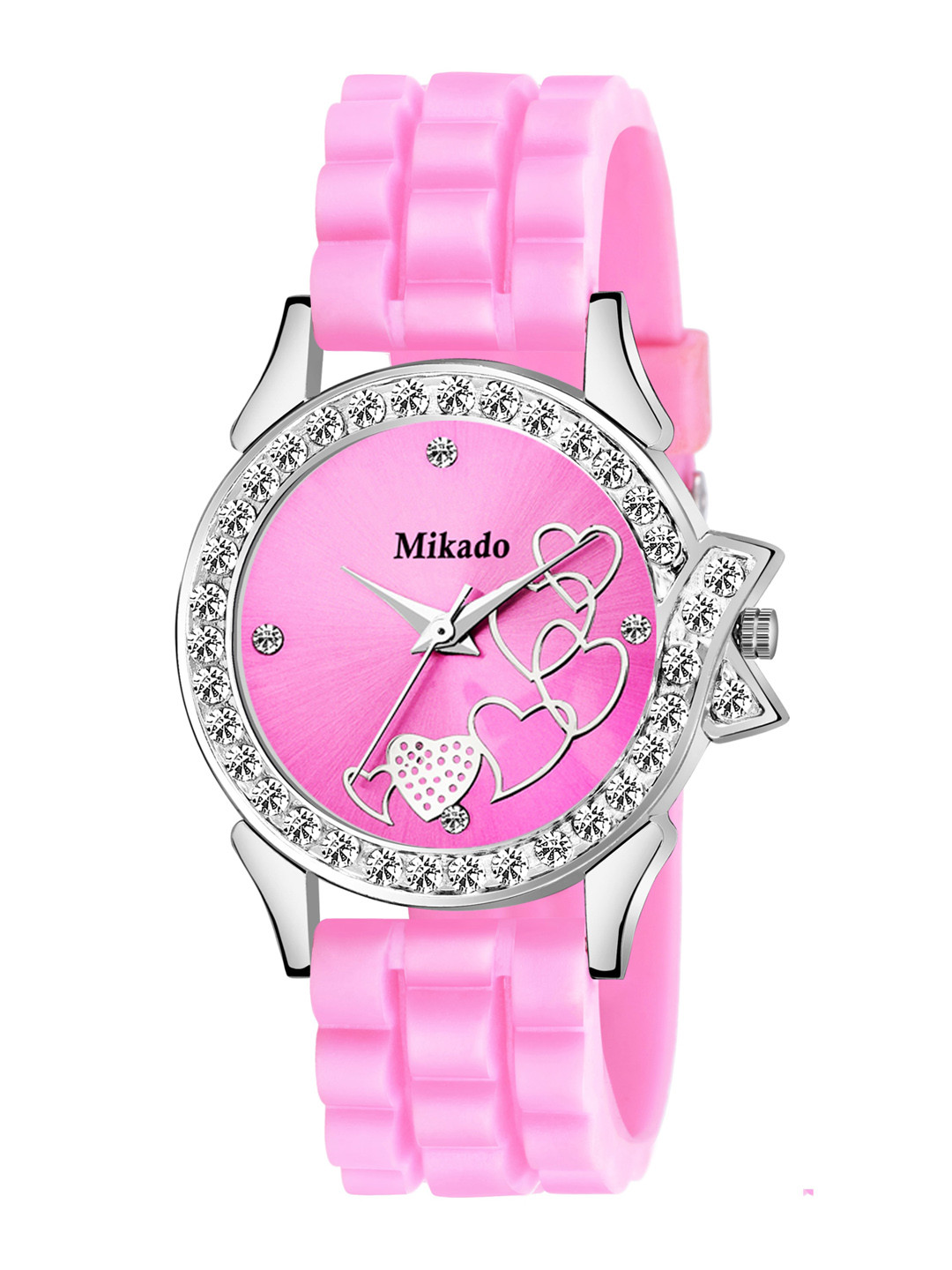 Buy Mikado Women Pink Brass Embellished Dial & Pink Leather Wrap Around ...