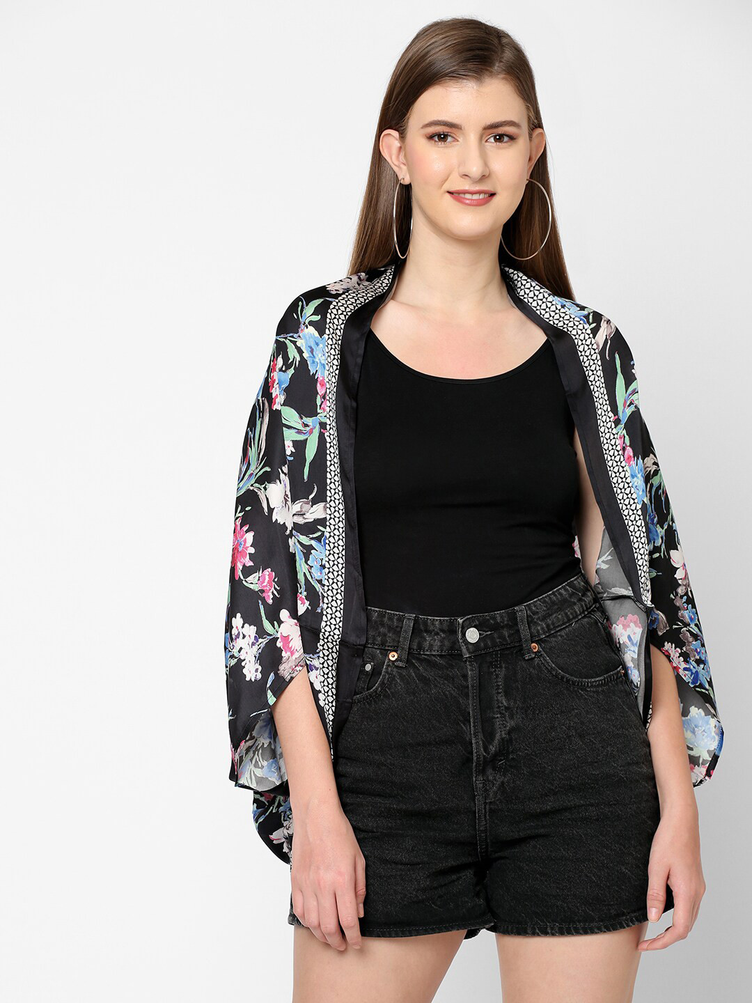 Buy Cloth Haus India Women Black & Pink Printed Party Shrug - Shrug for ...