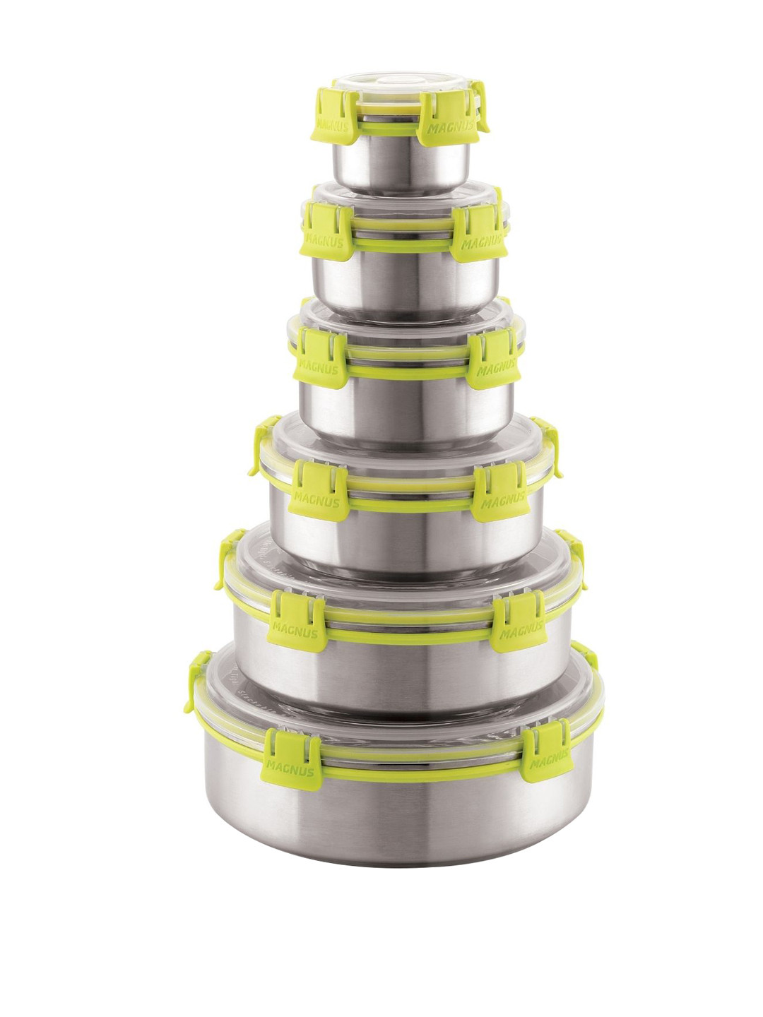 Buy MAGNUS Set Of 6 Silver & Green Stainless Steel Airtight & Leak ...