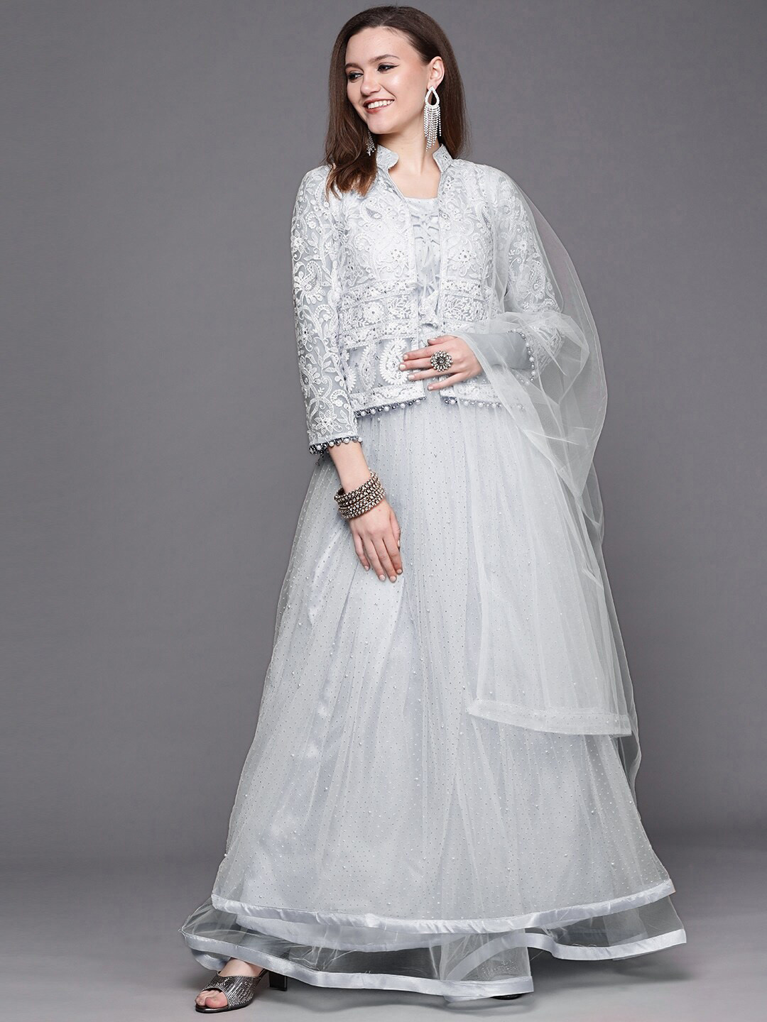 Buy Chhabra 555 Women Grey Net Gown Dress With Jacket - Ethnic Dresses ...