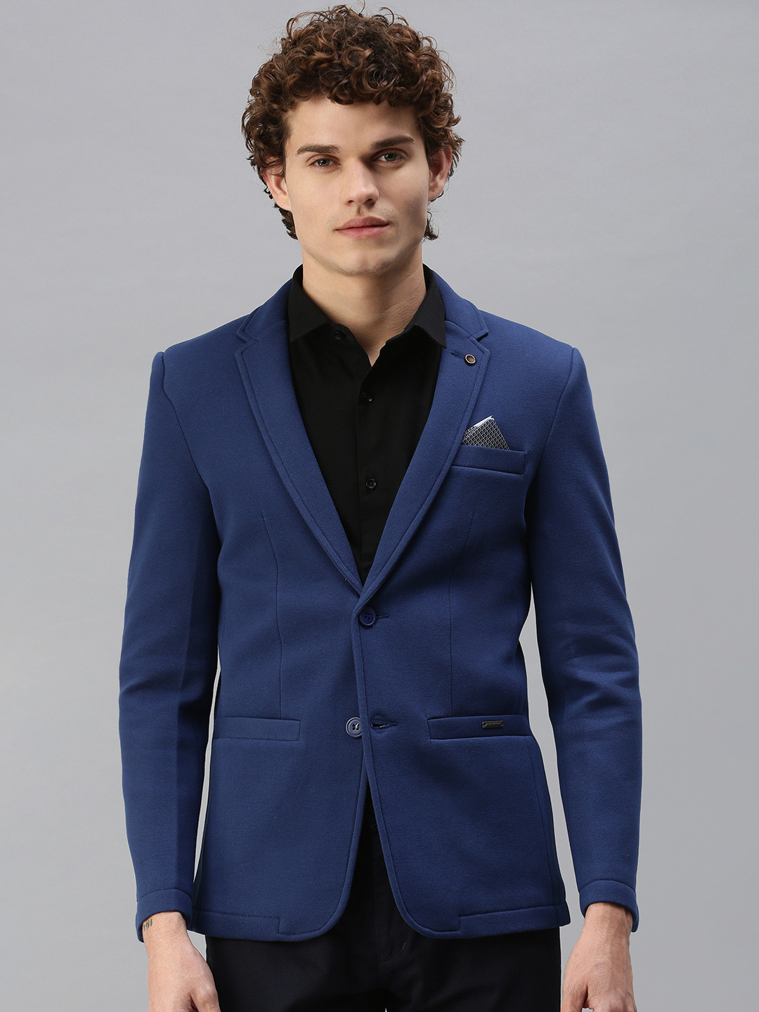 Buy SHOWOFF Men Blue Solid Single Breasted Slim Fit Blazer - Blazers ...