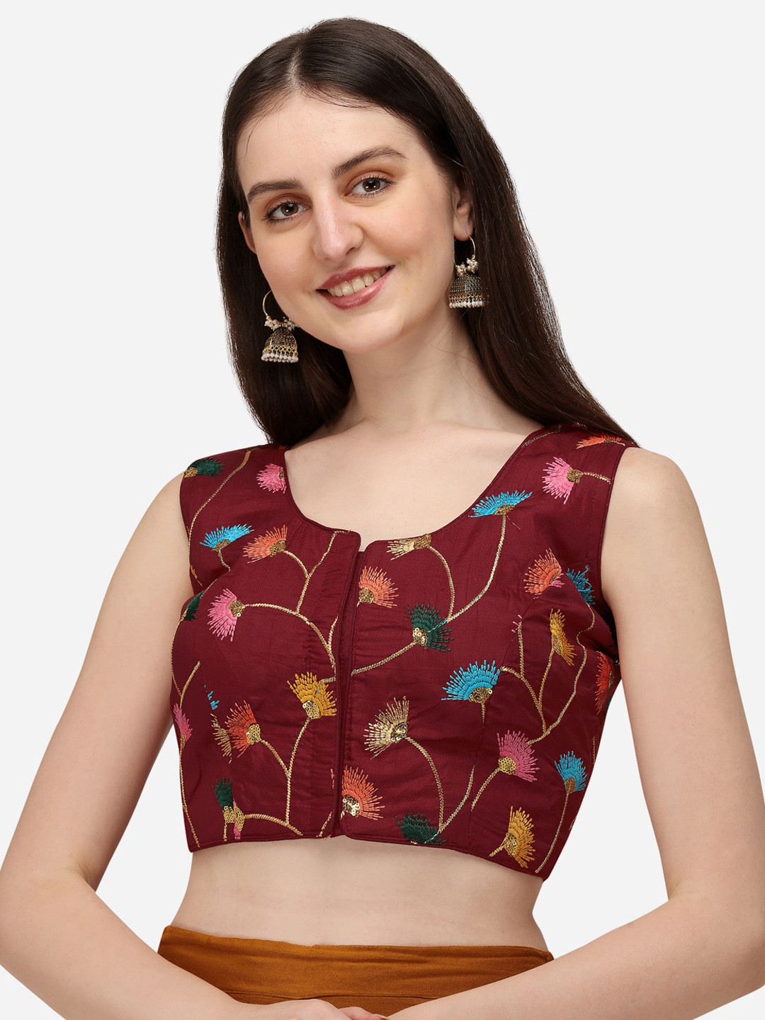 Buy Fab Dadu Women Maroon & Pink Embroidered Saree Blouse - Saree ...