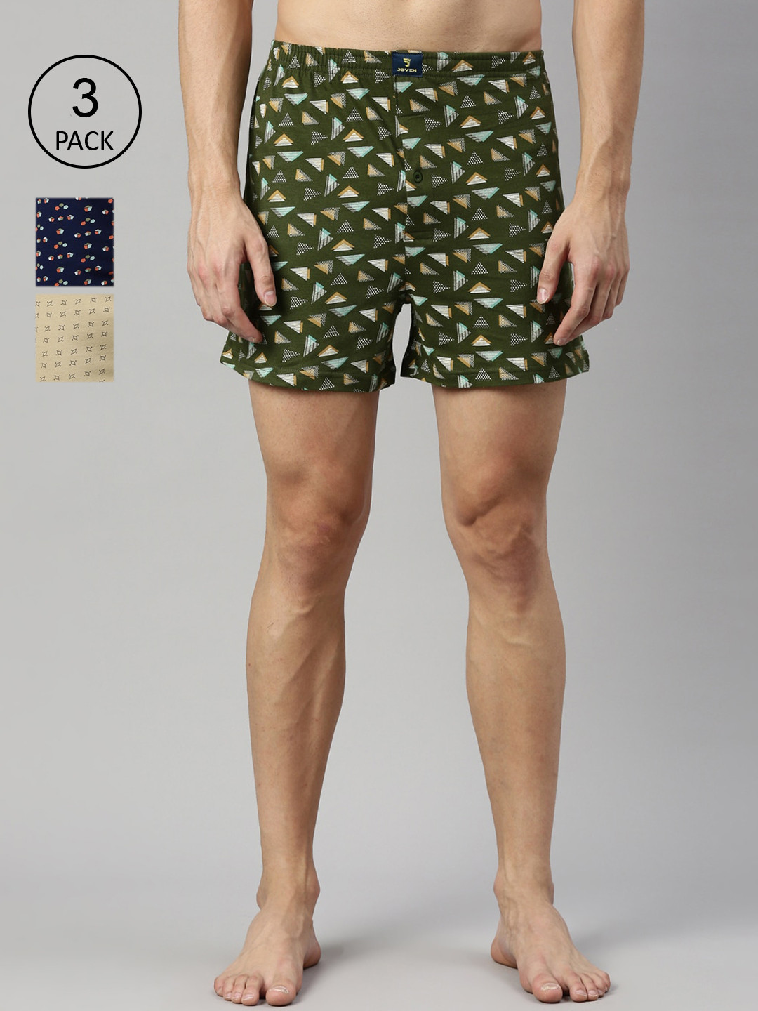 Buy Joven Men Pack Of 3 Printed Pure Cotton Knitted Boxers JB3K PERHPM ...