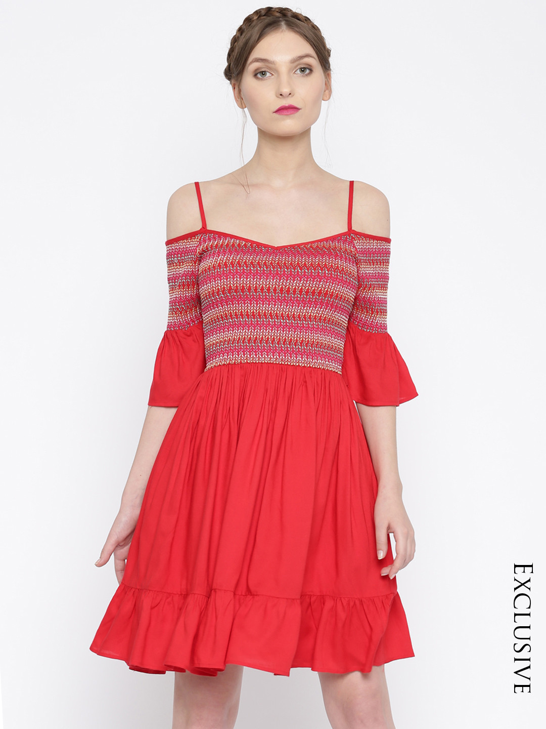 Buy RIDRESS Women Red Fit And Flare Dress - Dresses for Women 1801618 ...