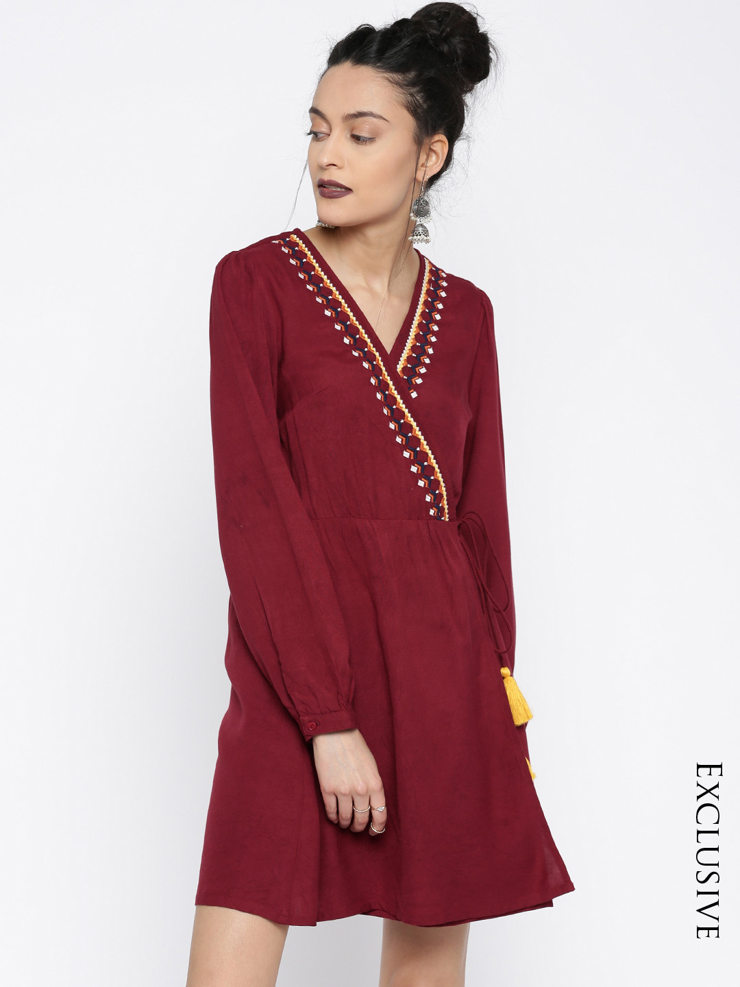 Buy RIDRESS Women Maroon Solid Wrap Dress - Dresses for Women 1801619 ...