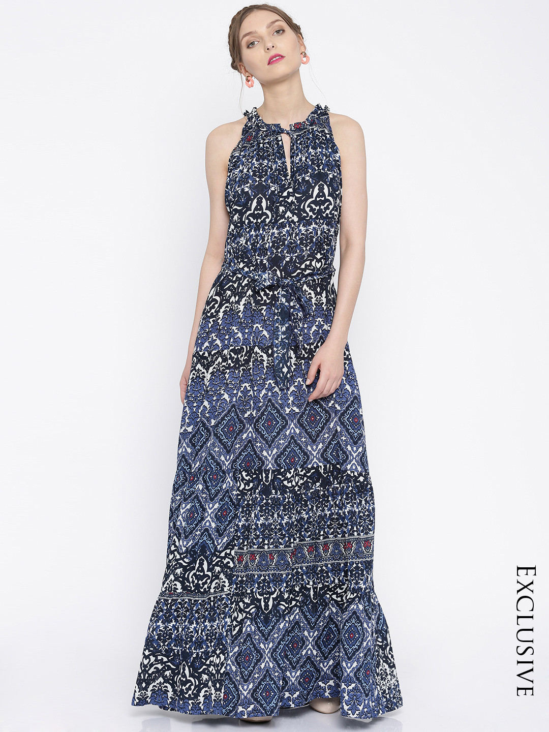 Buy RIDRESS Women Navy Printed Maxi Dress - Dresses for Women 1801623 ...