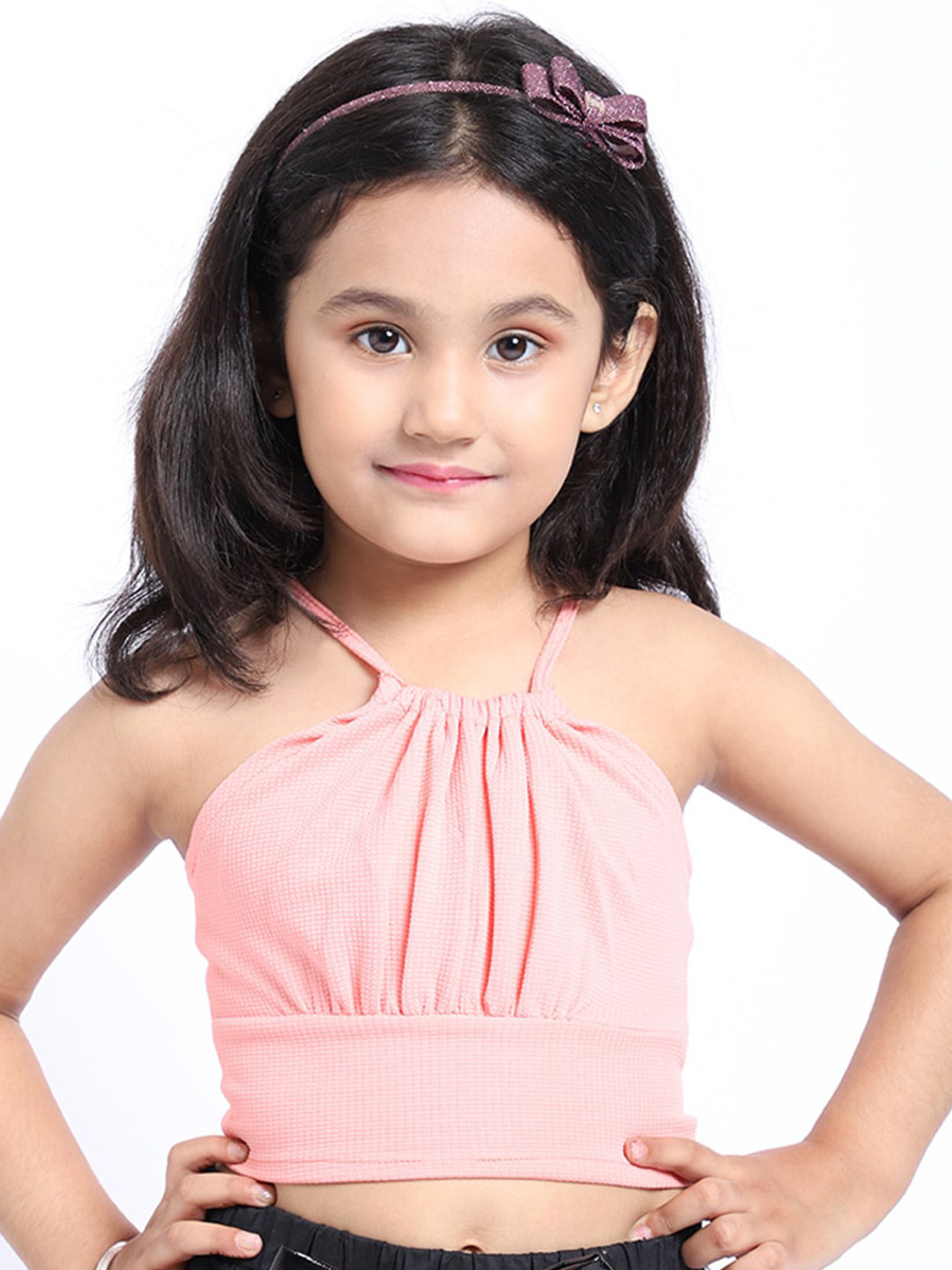 Buy ELEVANTO Girls Peach Coloured Solid Bralette Crop Top - Tops for ...