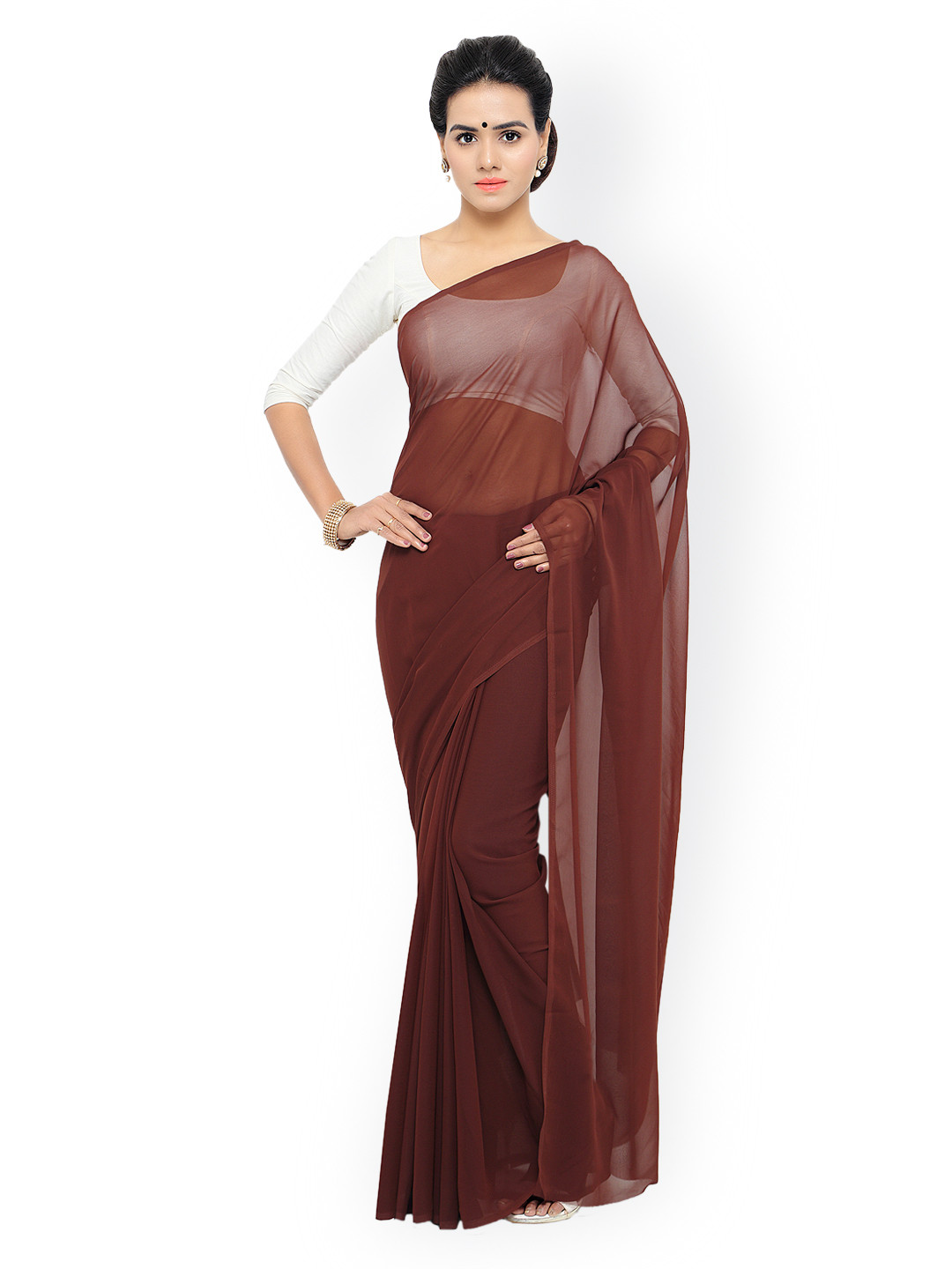 Buy Vogue Era Brown Georgette Saree - Sarees for Women 1802035 | Myntra