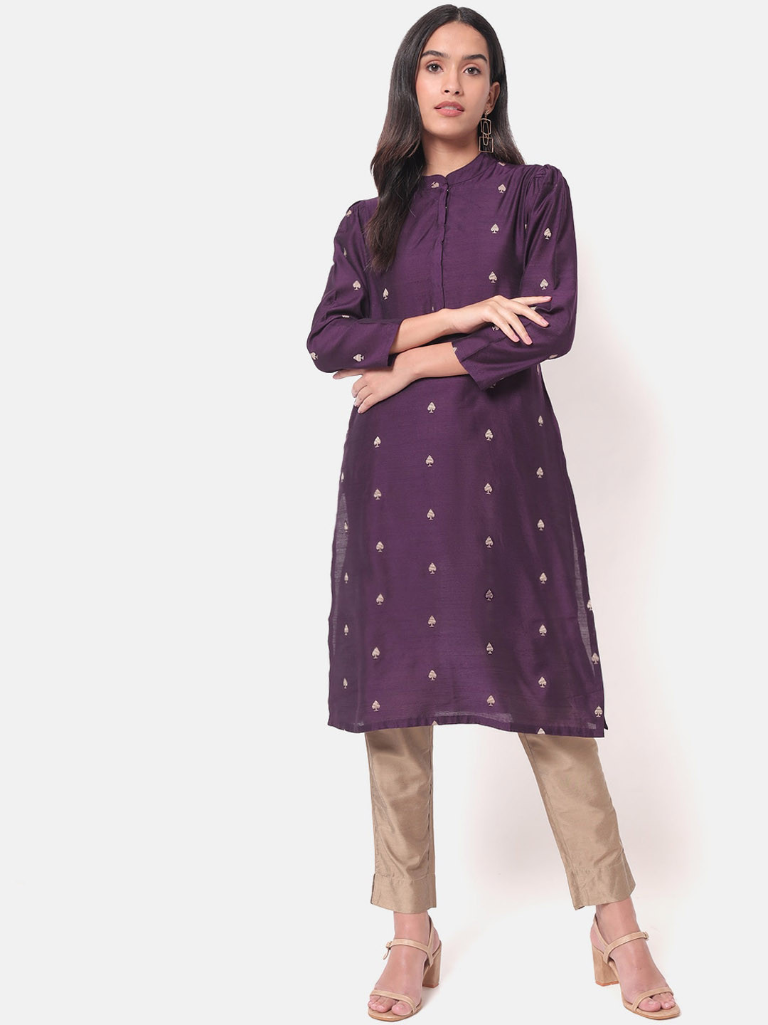 Buy Saaki Women Purple Ethnic Motifs Printed Kurta - Kurtas for Women ...
