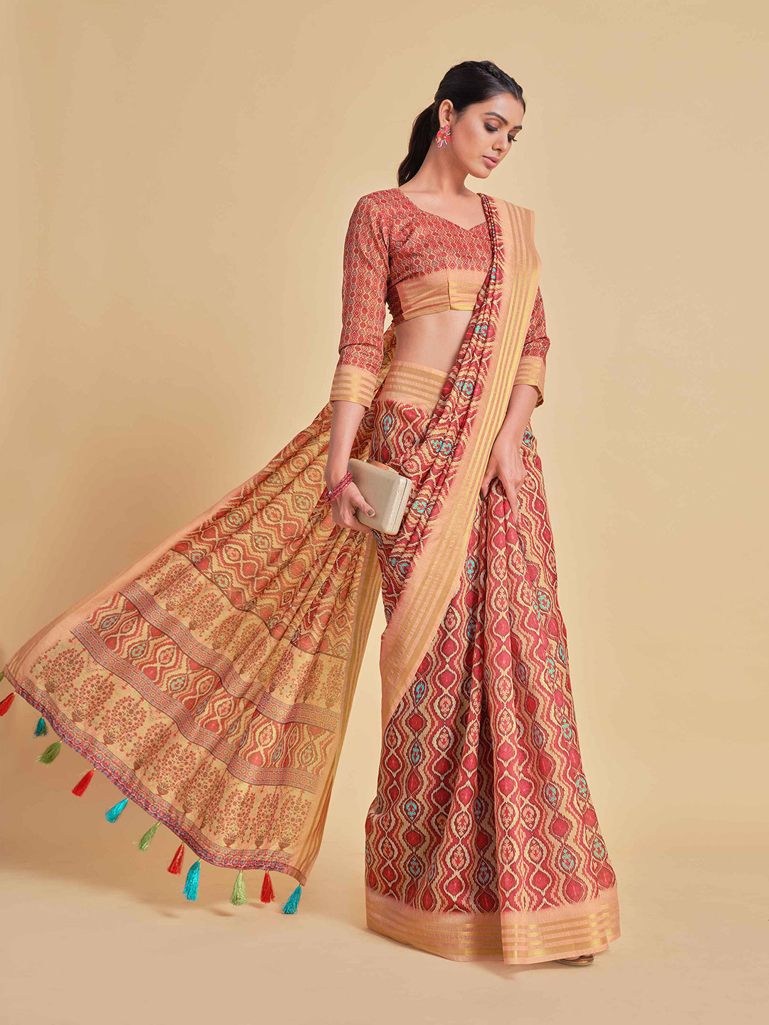 Buy Sangria Rust & Yellow Pure Cotton Saree - Sarees for Women 18027514 ...