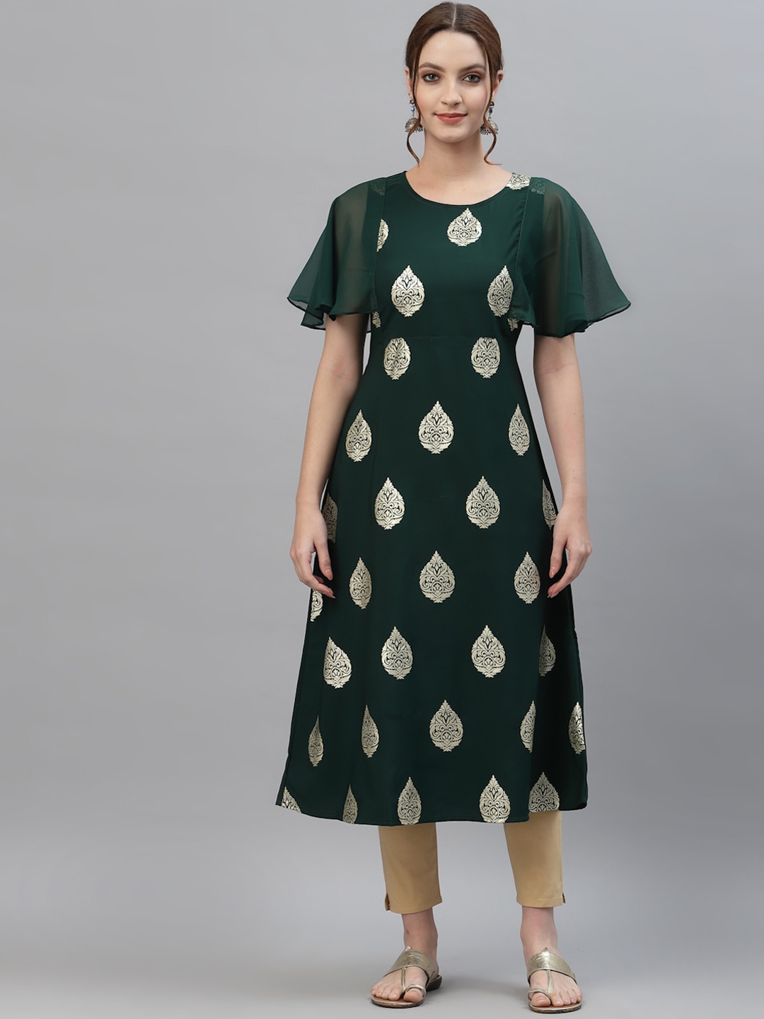 Buy Alc Creations Women Green Ethnic Motifs Printed Flared Sleeves