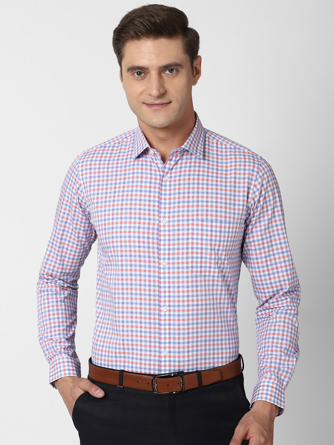 Buy Peter England Men Purple Slim Fit Gingham Checks Checked Pure ...