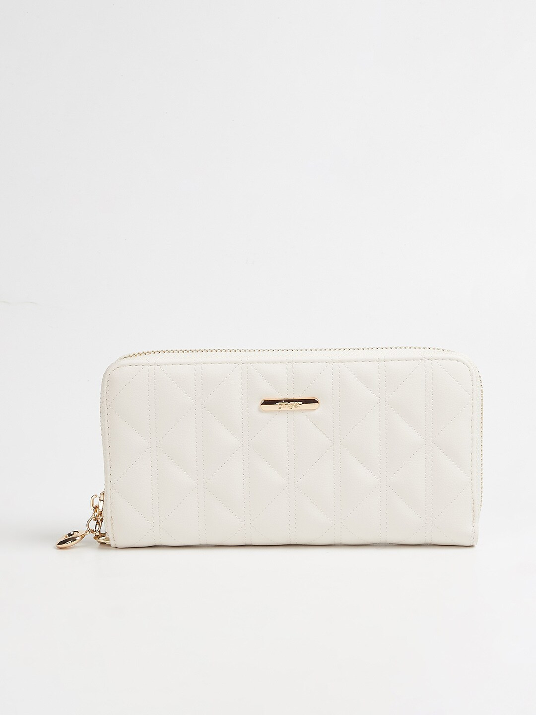 Buy Ginger By Lifestyle Women White & Gold Toned Quilted Zip Around ...