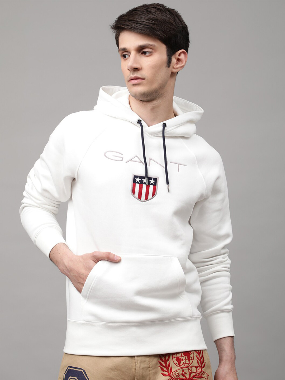 Buy GANT Men White Printed Hooded Sweatshirt - Sweatshirts for Men ...