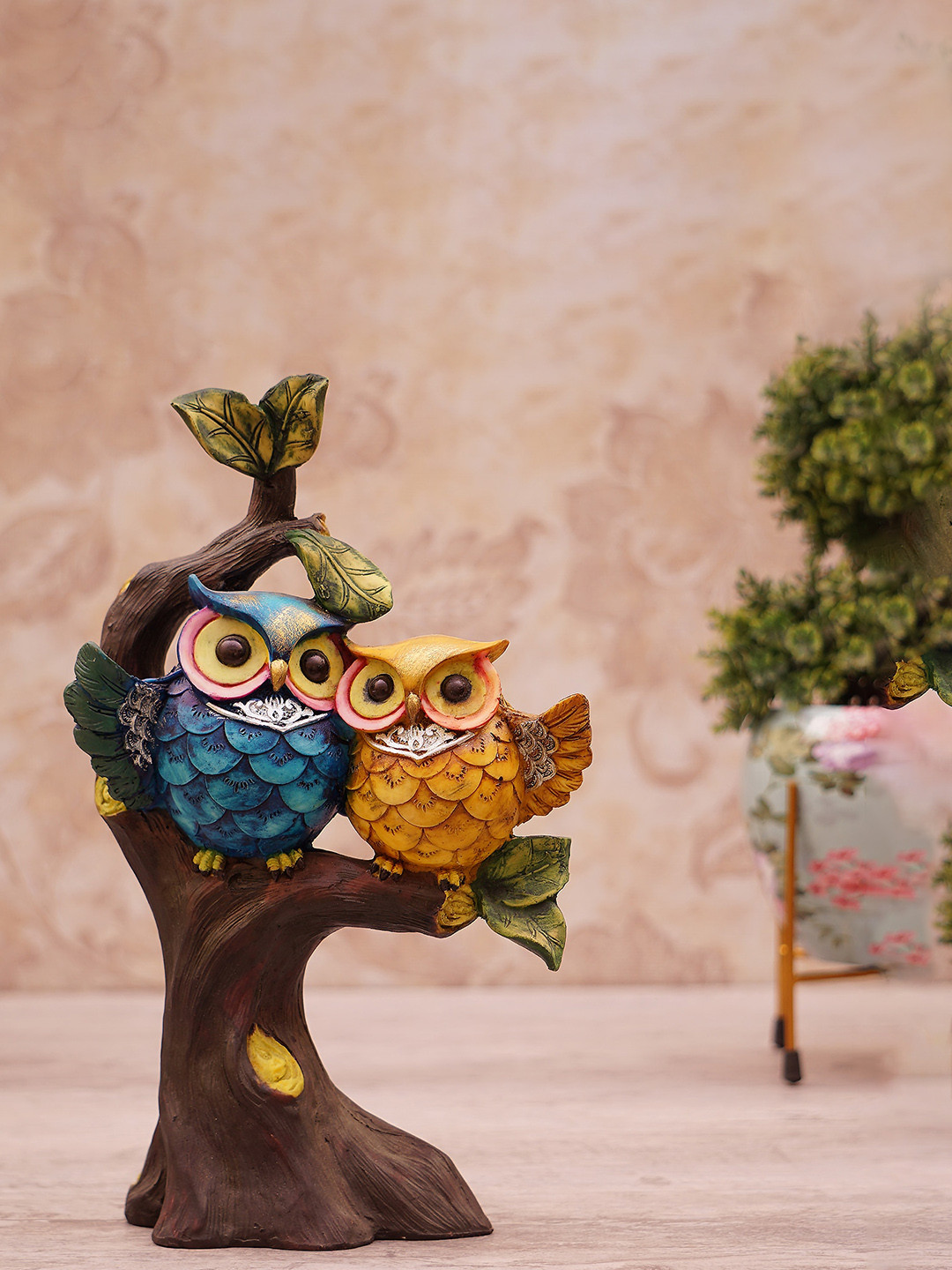 Buy StatueStudio Brown & Blue Owl Sitting On Tree Showpiece ...