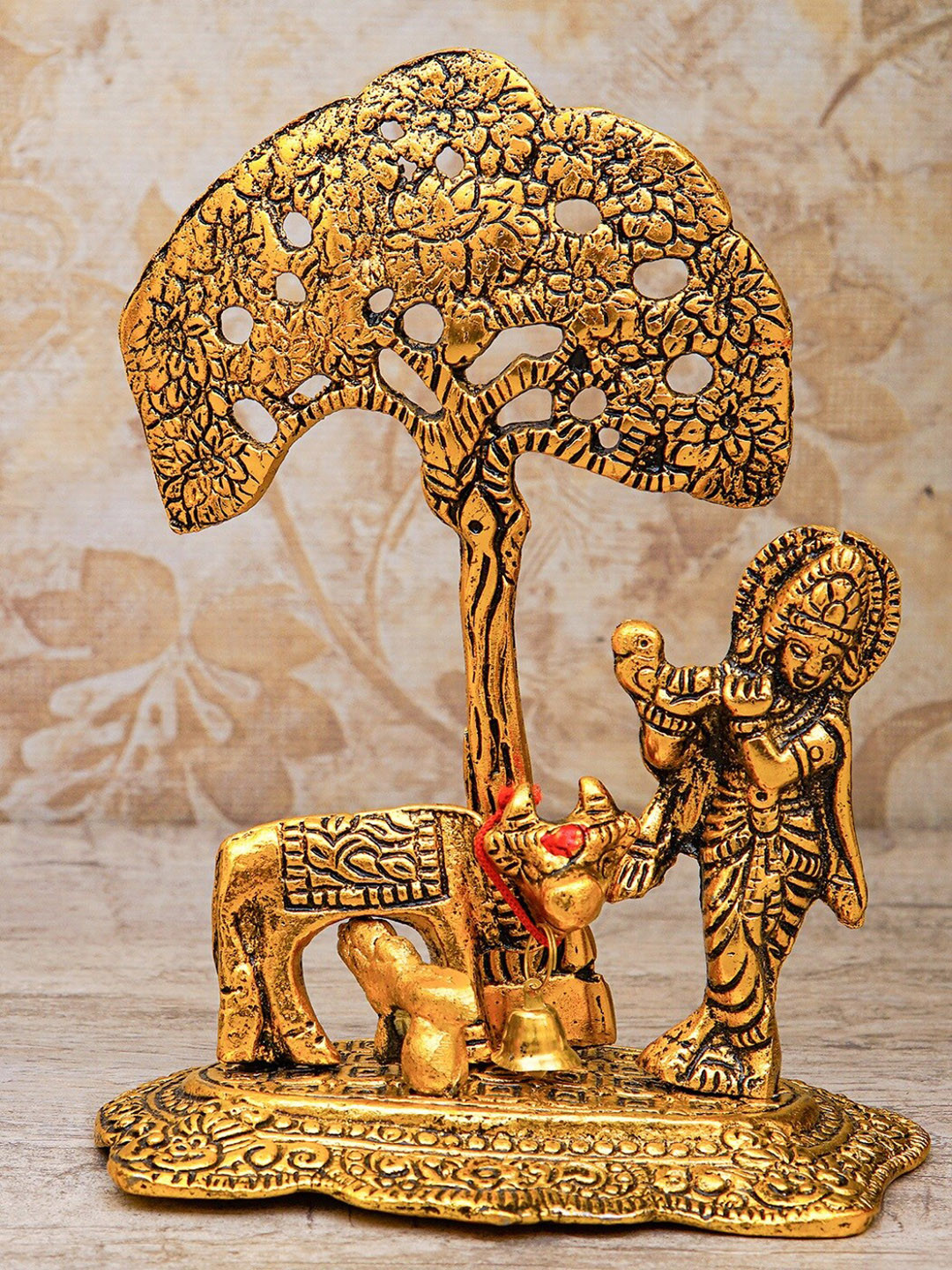 Buy StatueStudio Gold Toned Oxidised Krishna Standing Under Tree ...