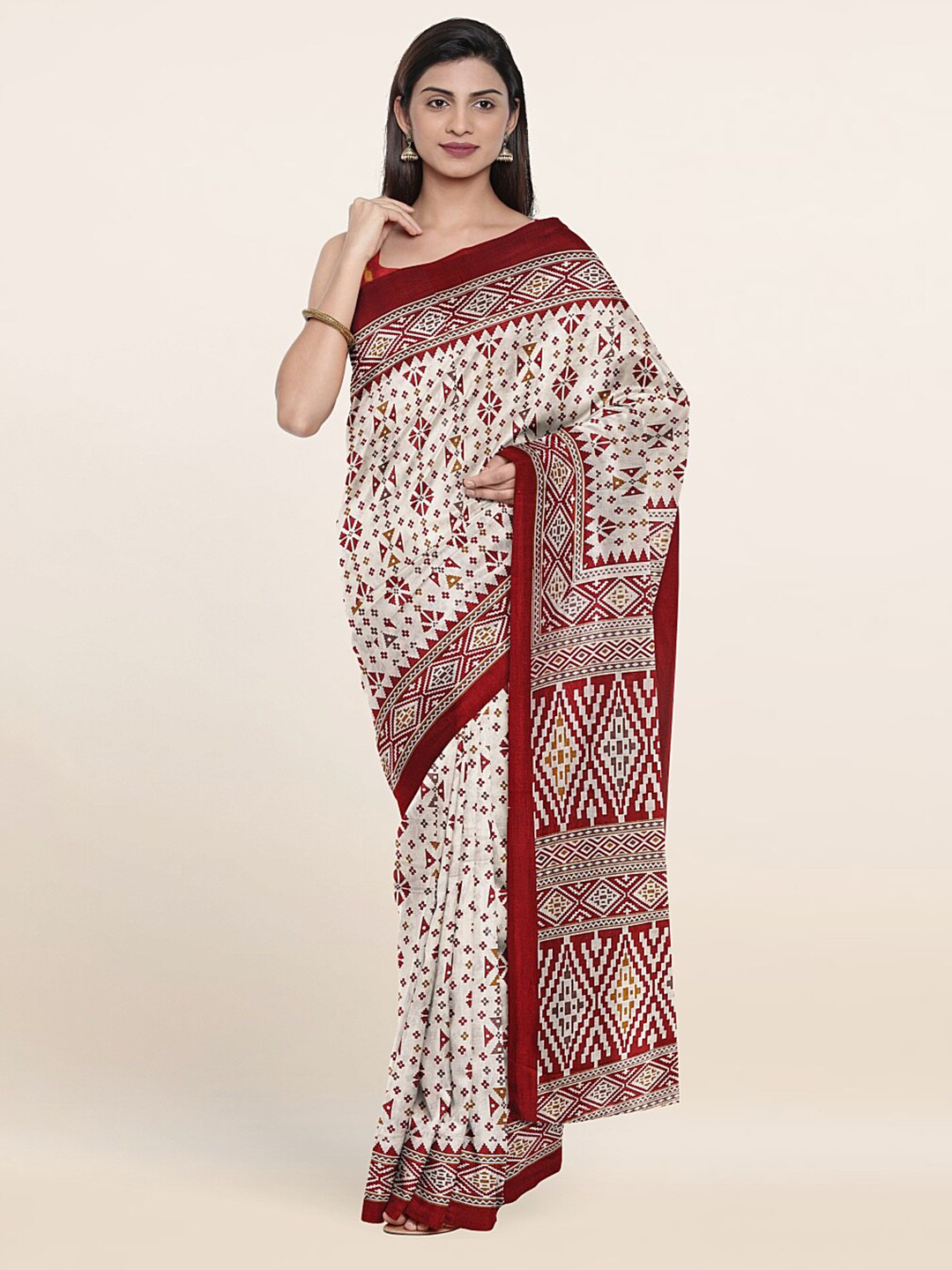 Buy Pothys Off White & Red Printed Saree - Sarees for Women 18041908 ...