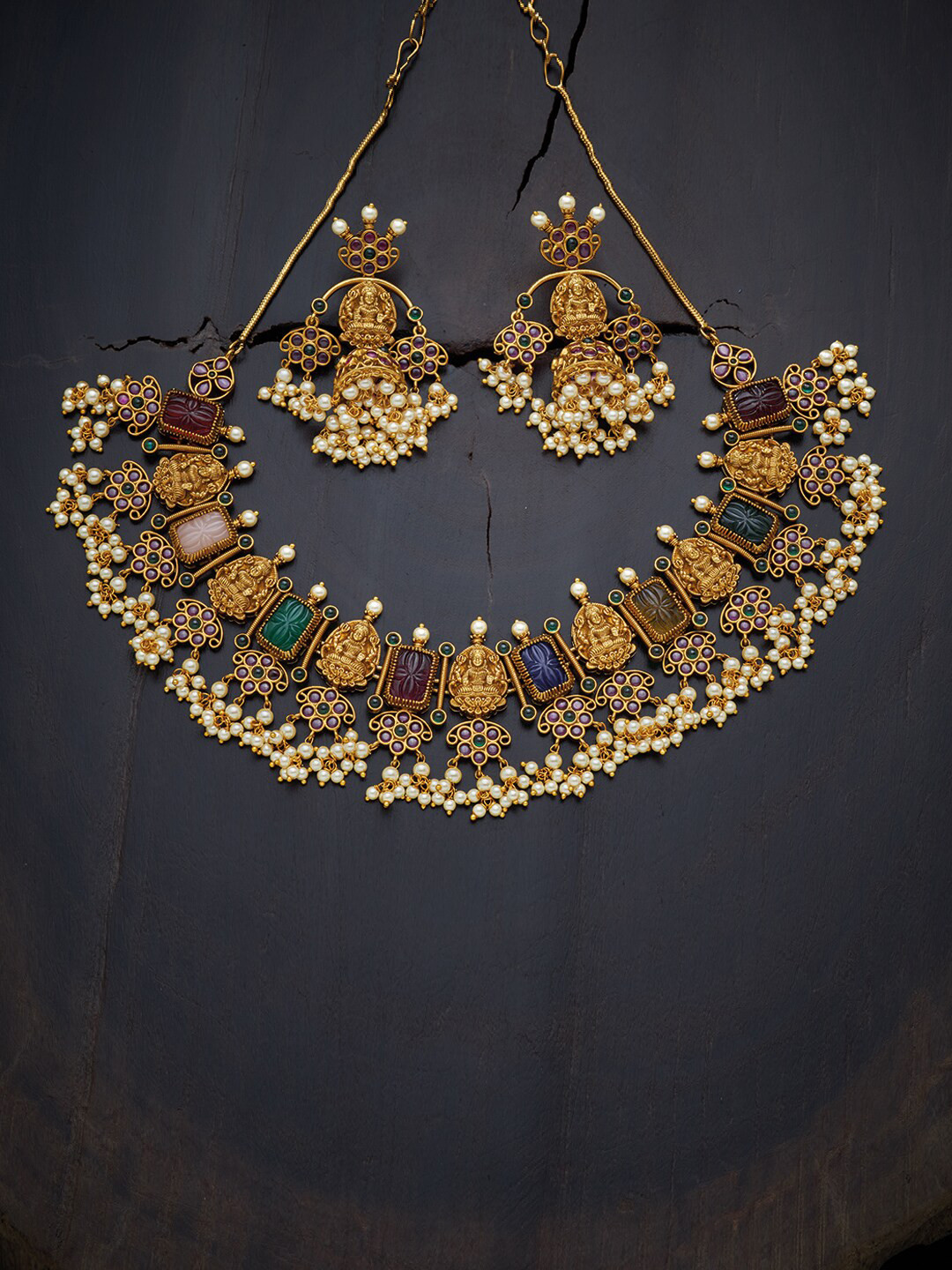 Buy Kushal's Fashion Jewellery Gold Toned & Green Gold Plated Necklace ...