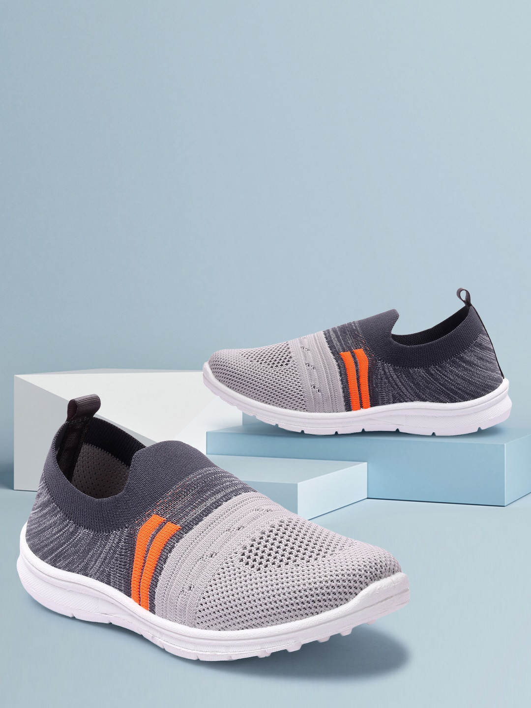 Buy FAST TRAX Unisex Kids Grey & Orange Woven Design Slip On Sneakers ...