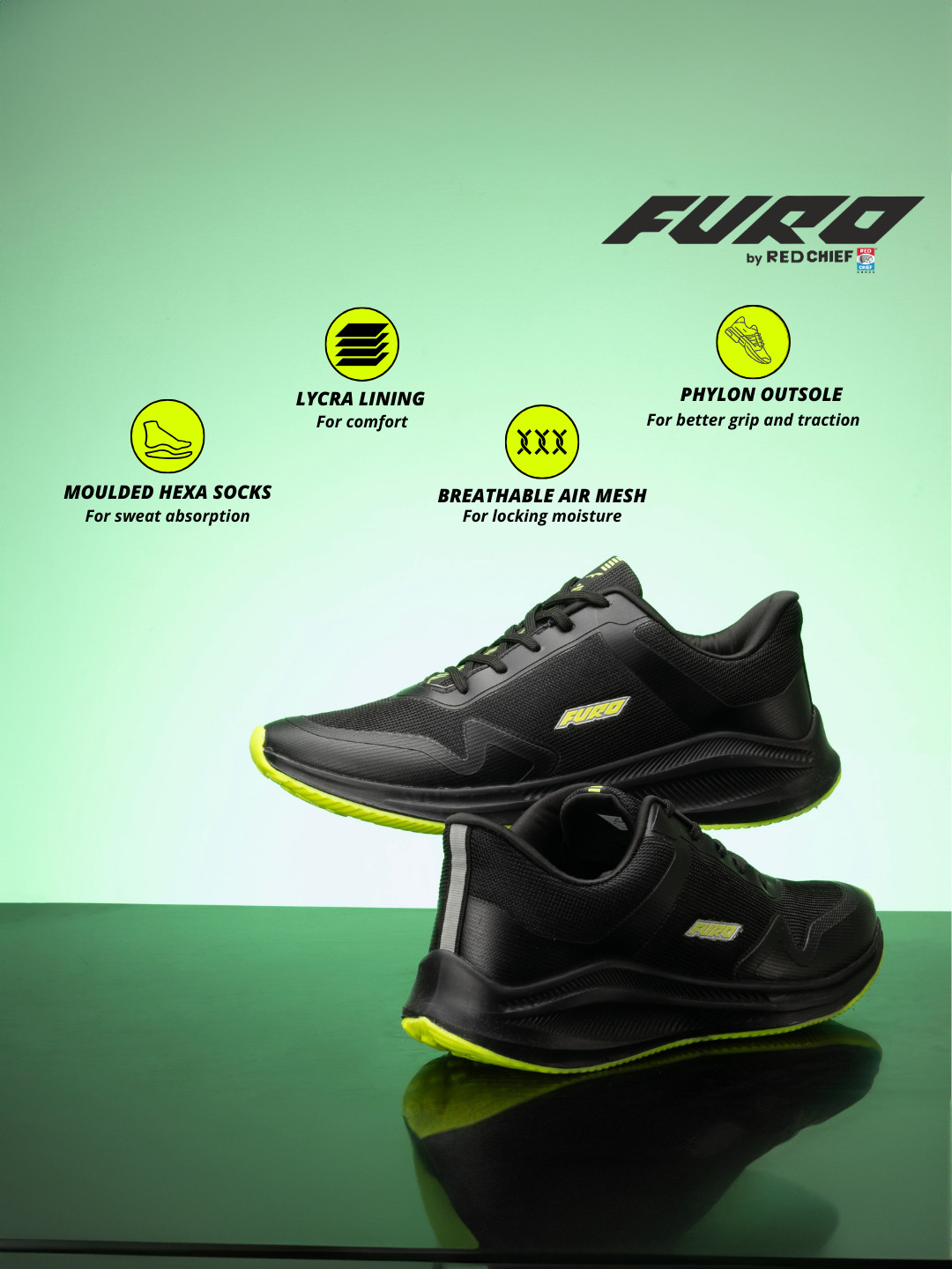 Buy FURO By Red Chief Men Black Mesh Running Shoes - Sports Shoes for ...