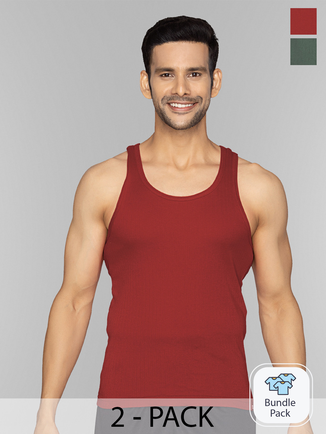 Buy XYXX Men Pack Of 2 Red & Olive Green Solid Innerwear Vest ...