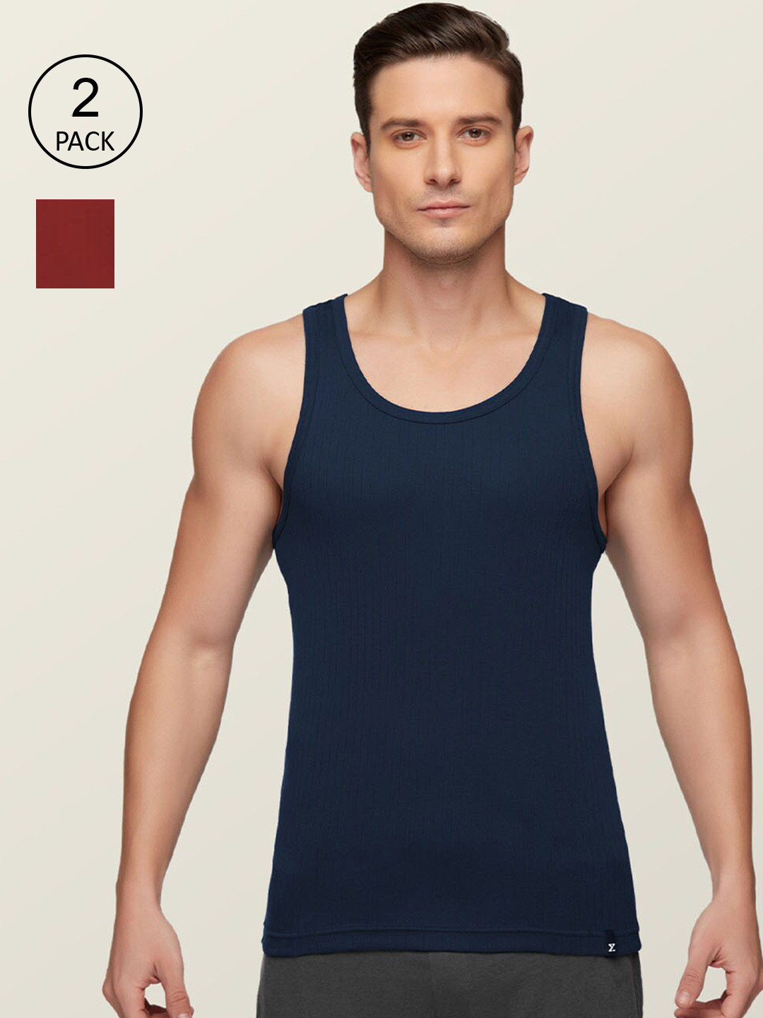 Buy XYXX Men Pack Of 2 Navy Blue & Maroon Solid Innerwear Vests ...