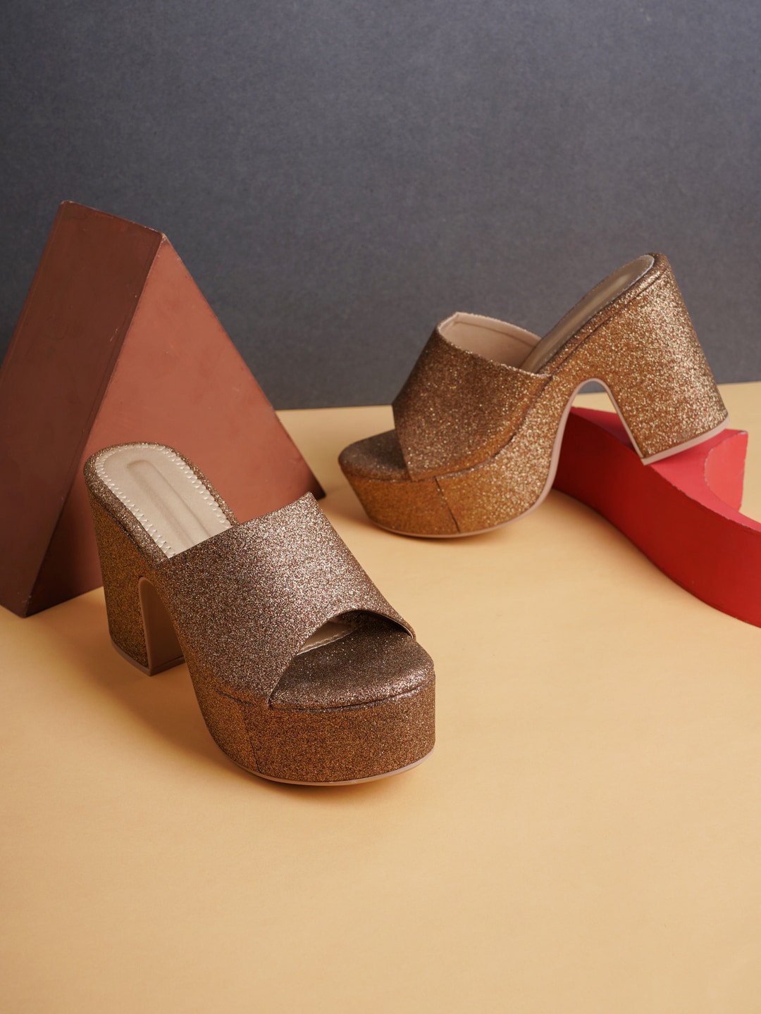 Buy SAPATOS Copper Toned Textured Platform Heels - Heels for Women ...