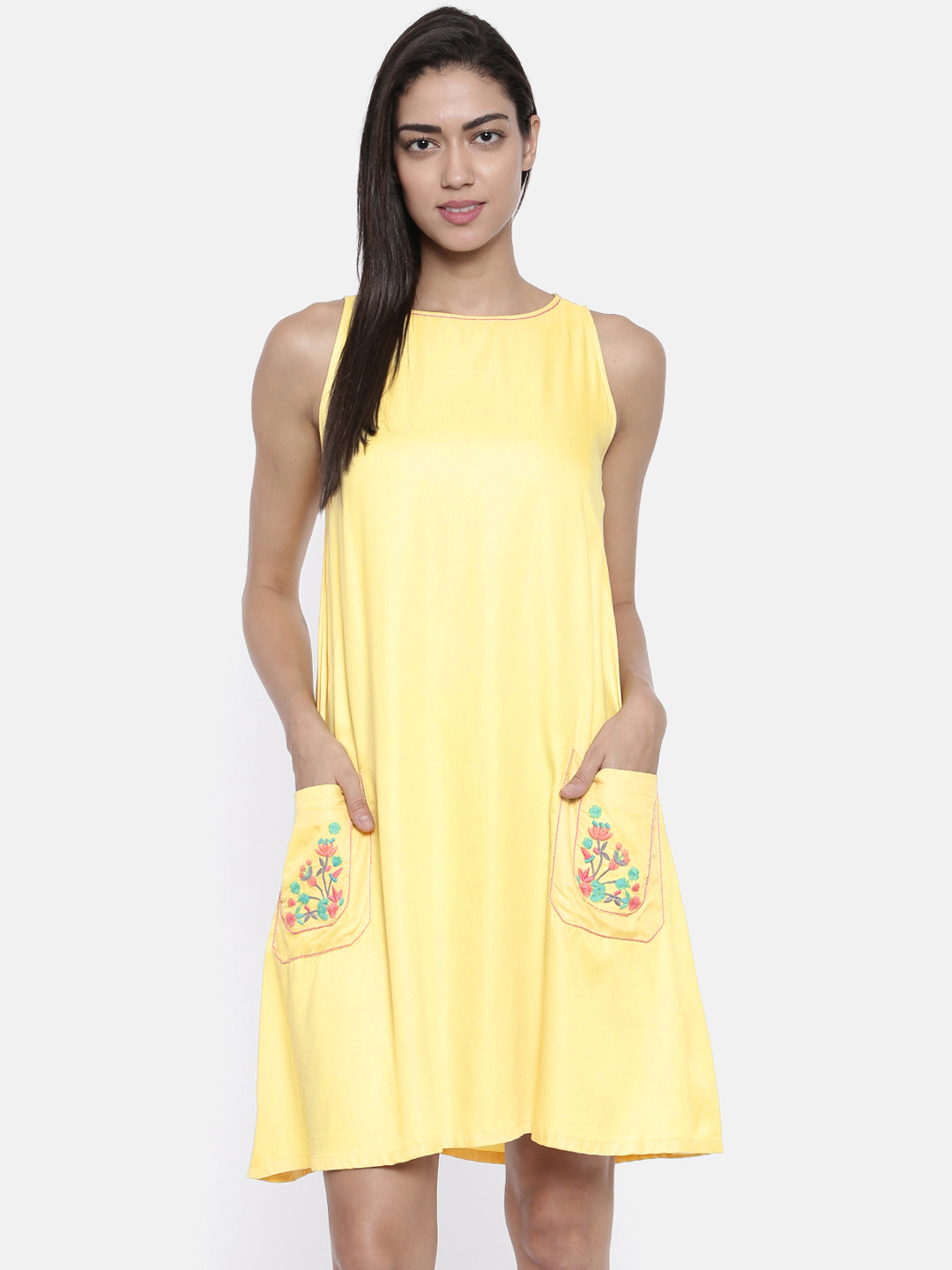 Buy AND Women Yellow Solid A Line Dress - Dresses for Women 1805510 ...