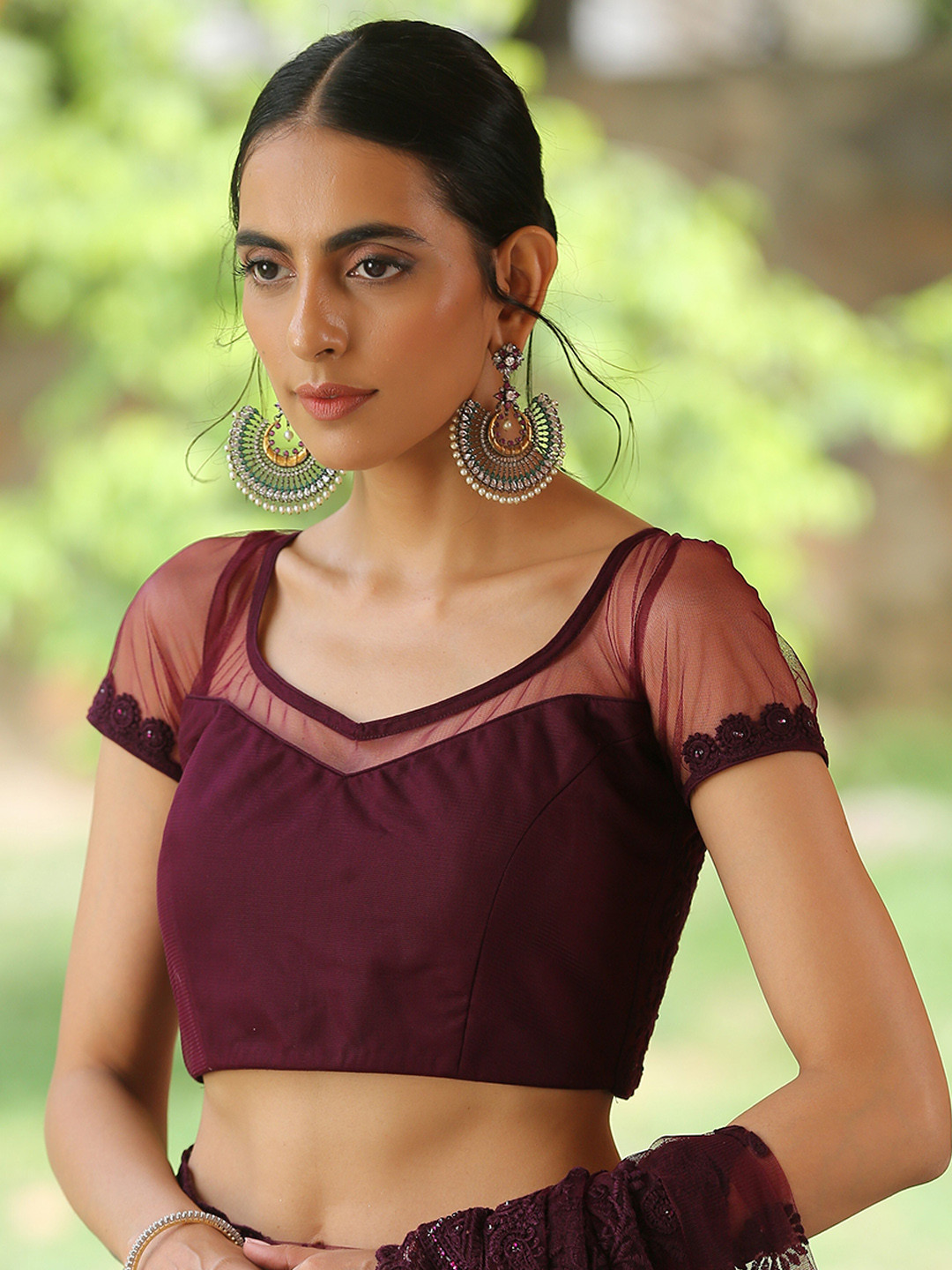 Buy Swtantra Women Burgundy Embroidered Net Saree Blouse - Saree Blouse ...