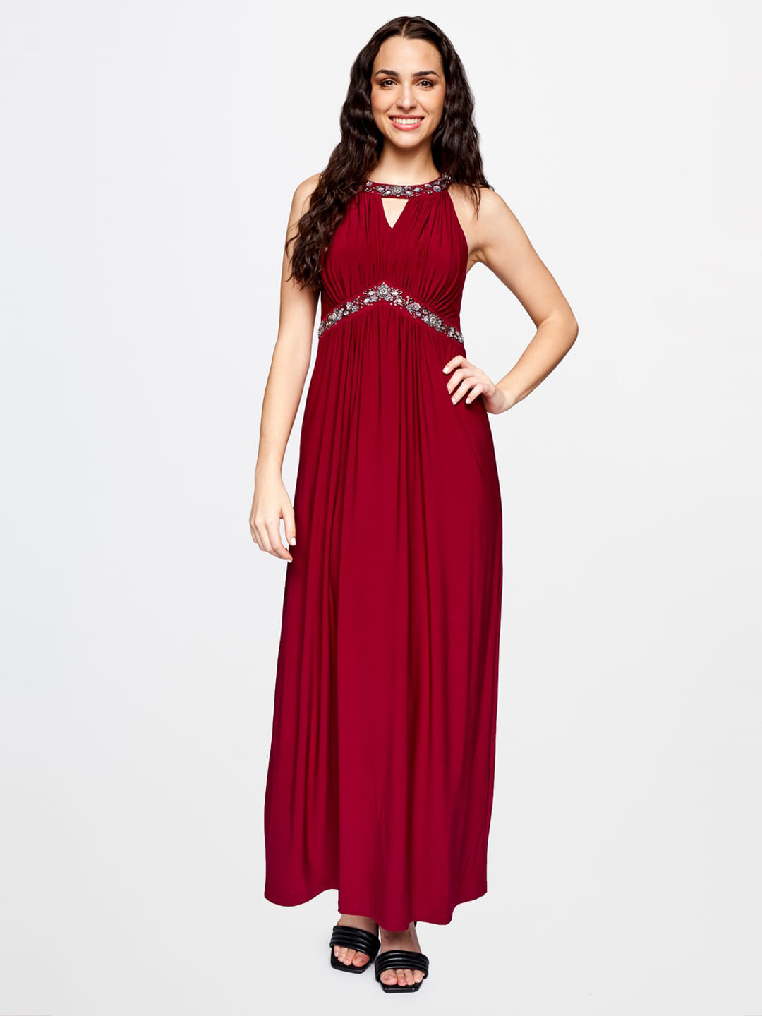 Buy AND Red Keyhole Neck Maxi Dress - Dresses for Women 18056042 | Myntra