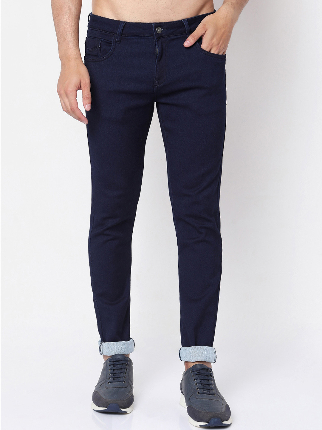 Buy Rex Straut Jeans Men Blue Smart Slim Fit Slash Knee Stretchable ...