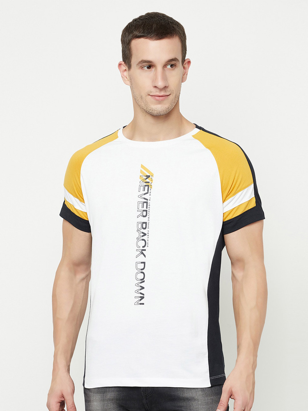 Buy Octave Men White Typography Printed Cotton T Shirt - Tshirts for ...