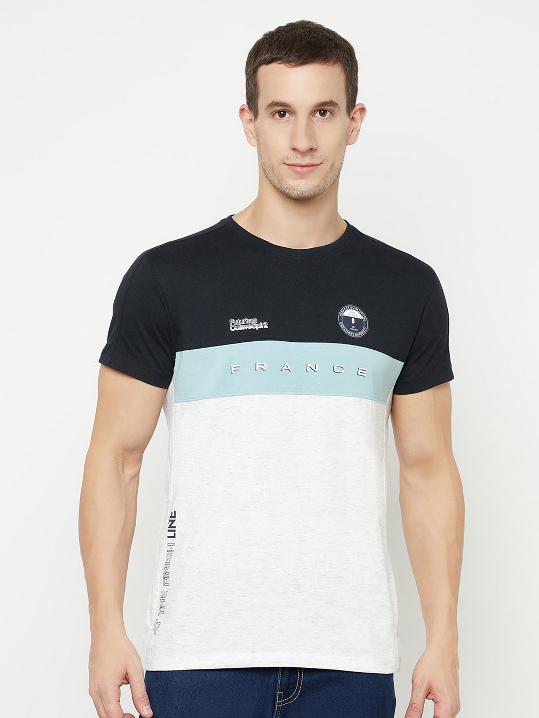 Buy Octave Men White & Black Colourblocked T Shirt - Tshirts for Men ...