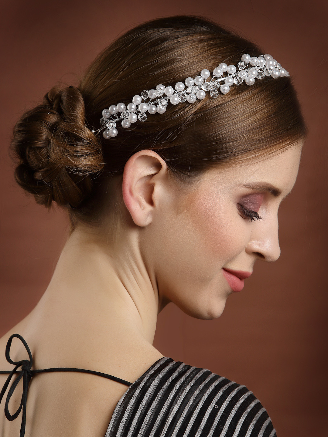Buy PANASH Women Silver Toned & White Embellished Tiara - Hair ...