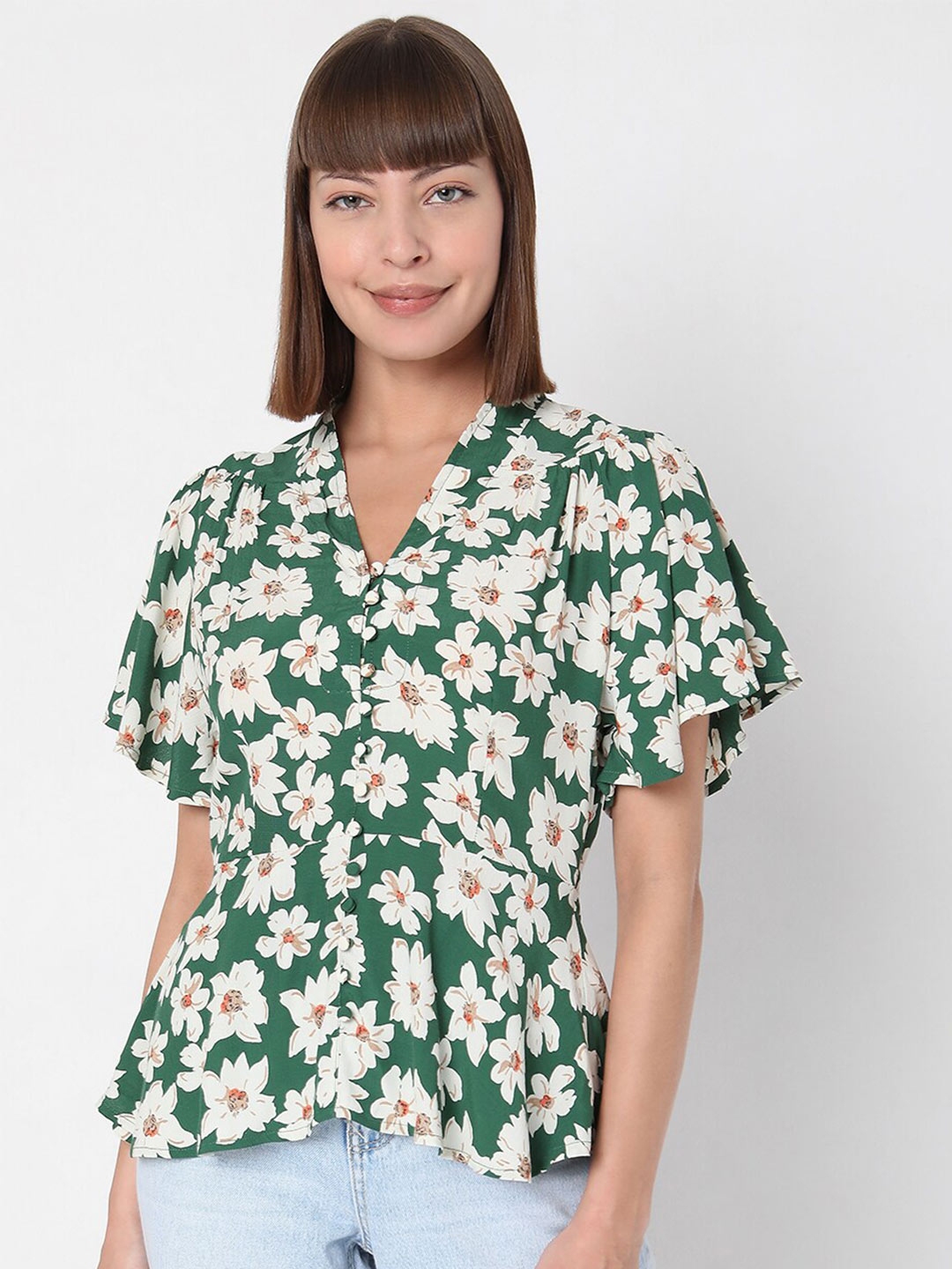 Buy Vero Moda Green Floral Printed Empire Top Tops For Women 18064370