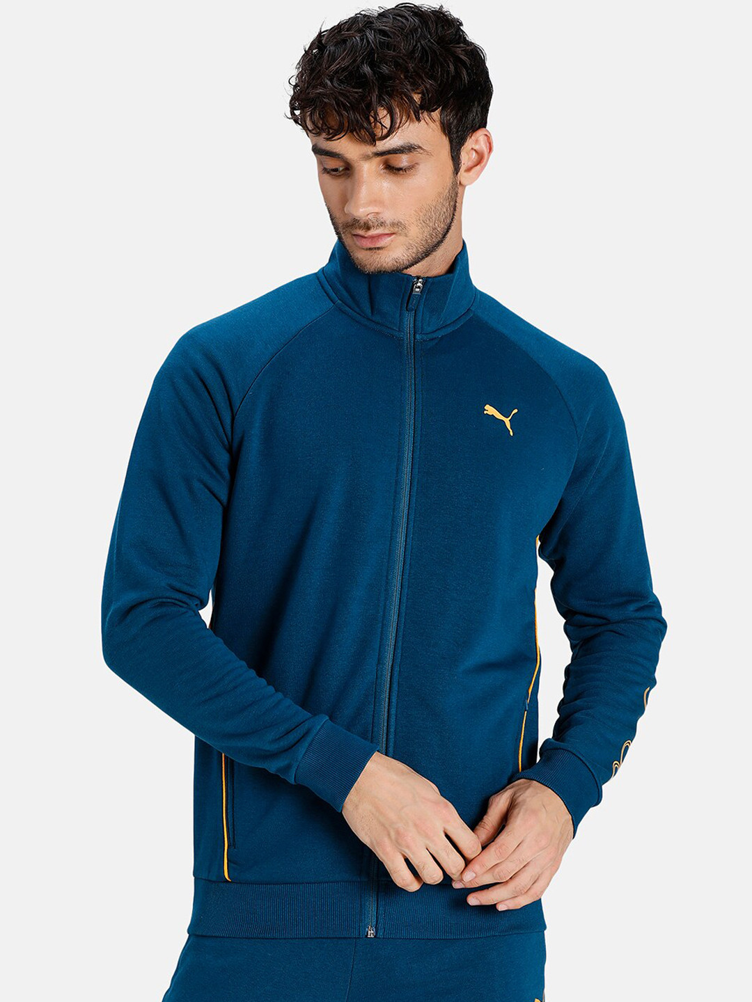 Buy Puma Men Teal Blue Solid Cotton Slim Fit Track Sweatshirt ...