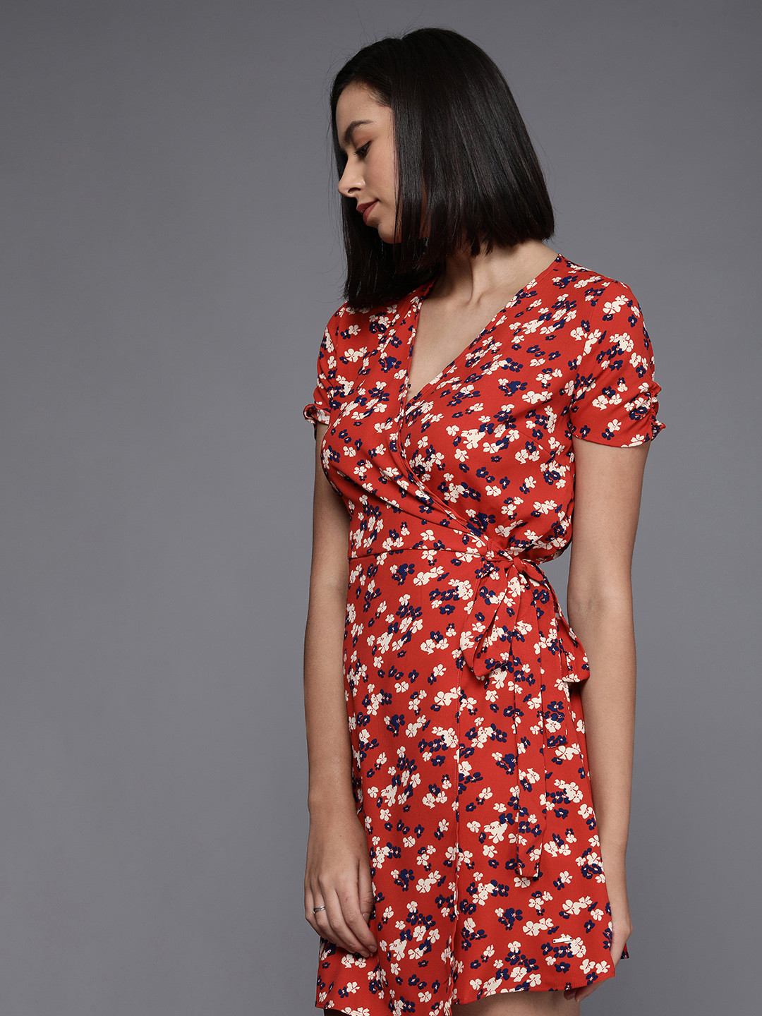 Buy Allen Solly Woman Red & Multicoloured Floral Print Fit And Flare ...