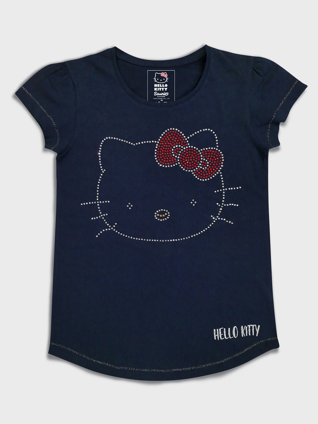 Buy Kids Ville Girls Navy Blue Hello Kitty Printed 100% Cotton T Shirt ...