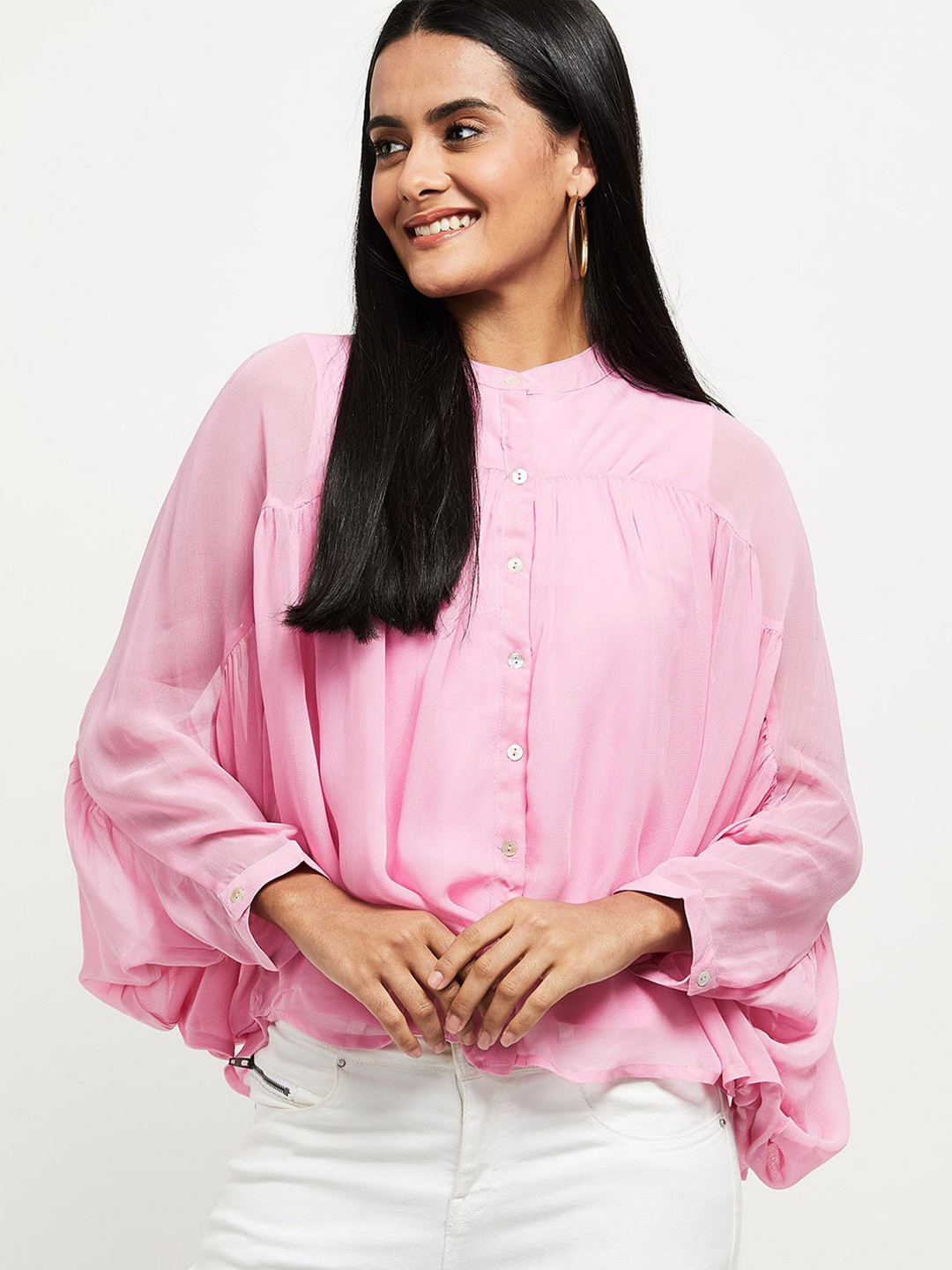 Buy Max Women Pink Mandarin Collar Top - Tops for Women 18072678 | Myntra