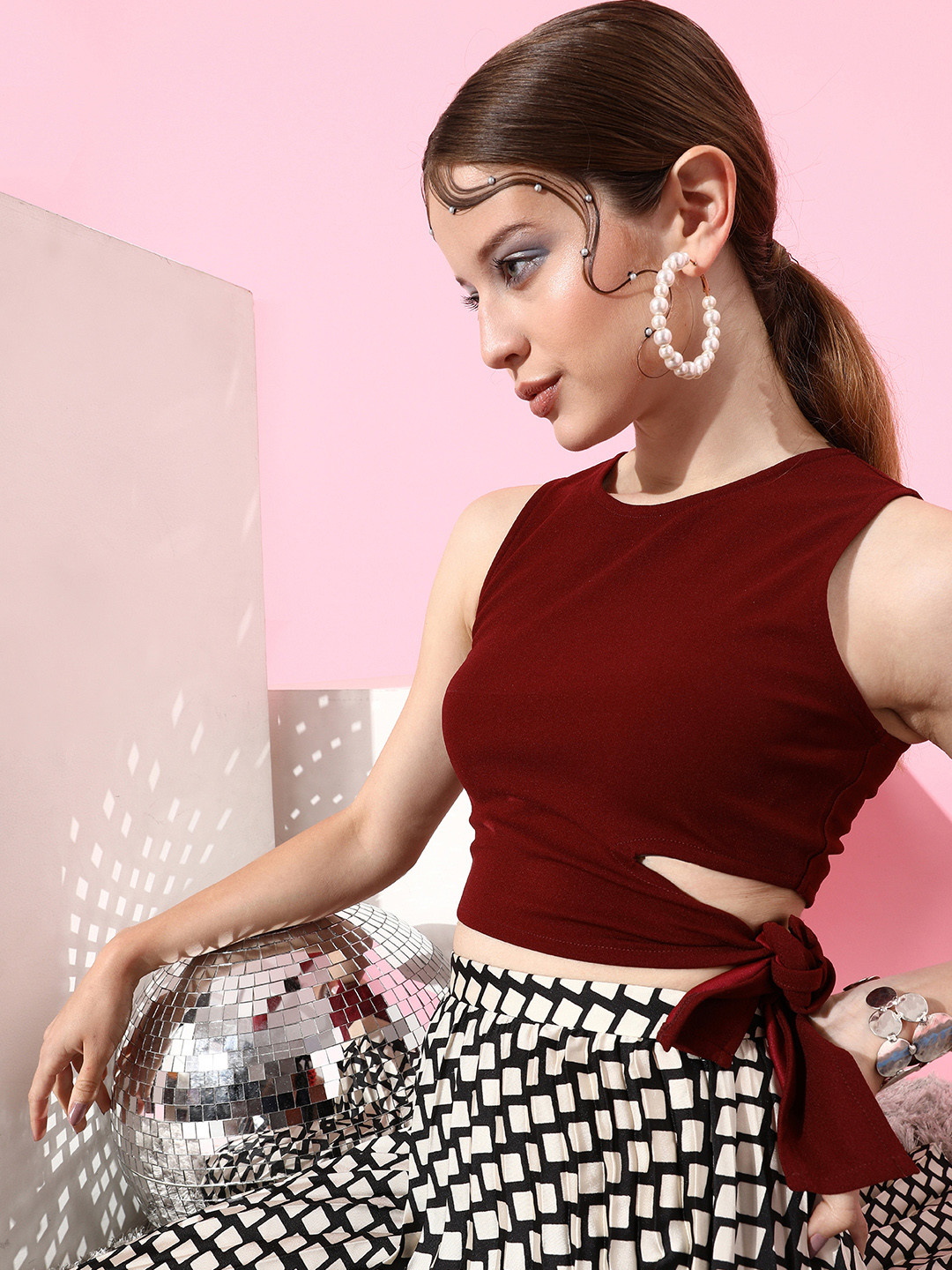 Buy Athena Lovely Maroon Solid Twist & Knot Top - Tops for Women ...